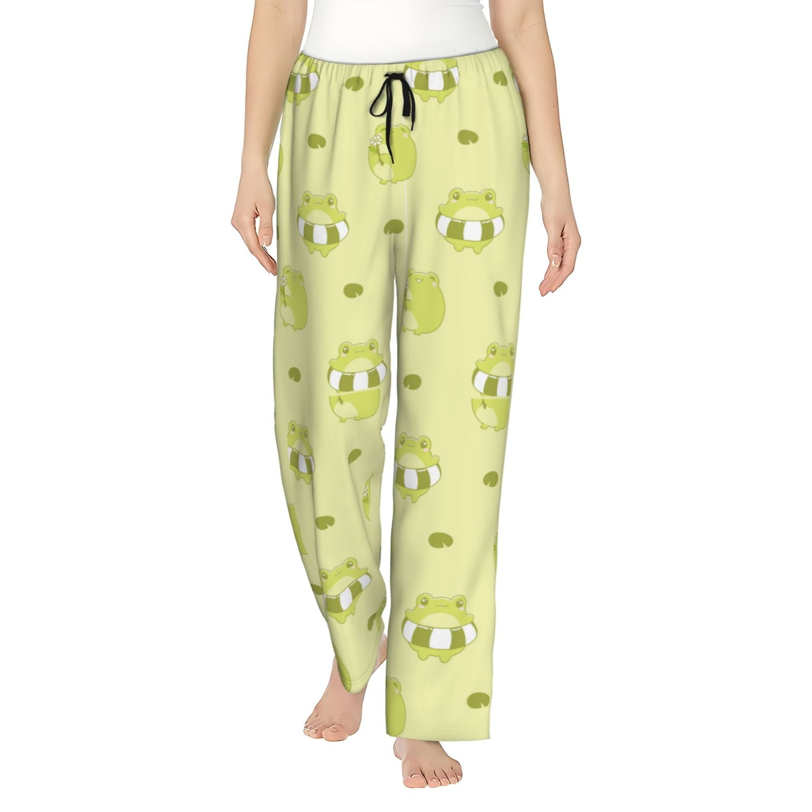 Gaeub Cute Frog3 Soft Pajama Pants for Women, Wide Leg Comfy Casual ...