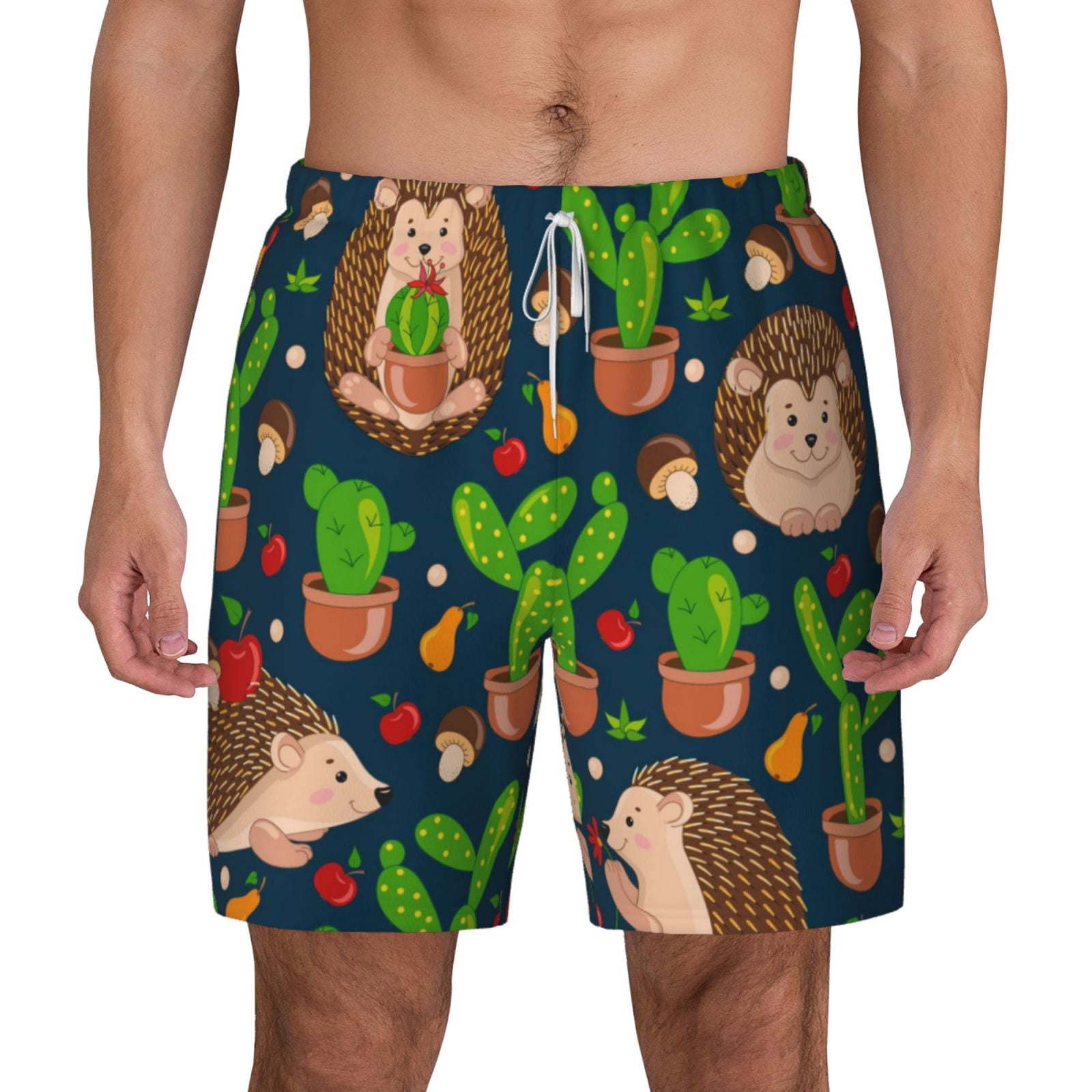 Gaeub Cute Hedgehogs Cactus Blue Mens Swim Trunks Stretch Beach Shorts ...