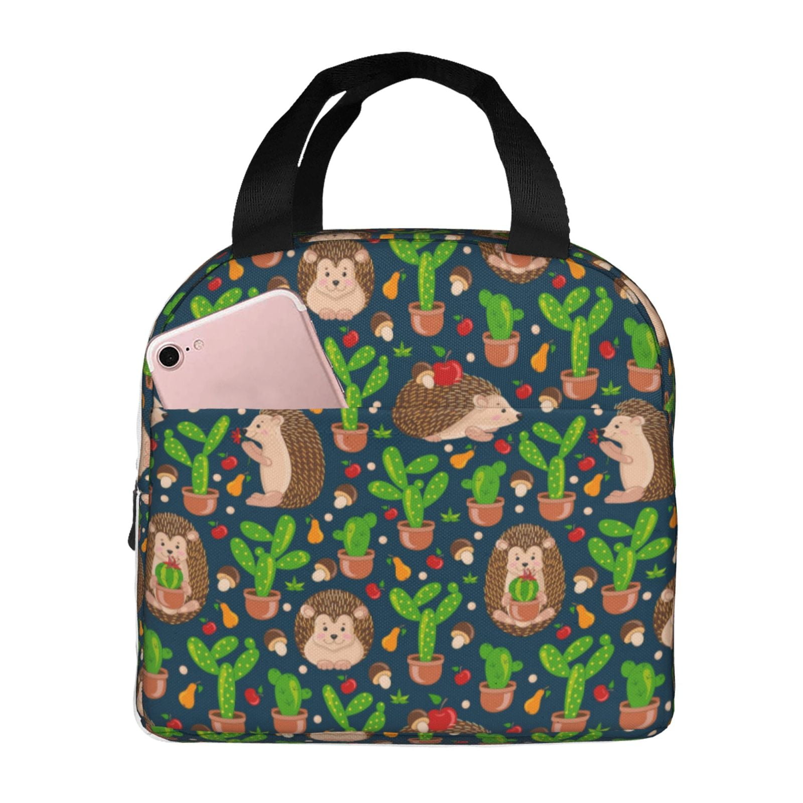Gaeub Cute Hedgehogs Cactus Blue Print Lunch Bag Lunch Box for Women ...