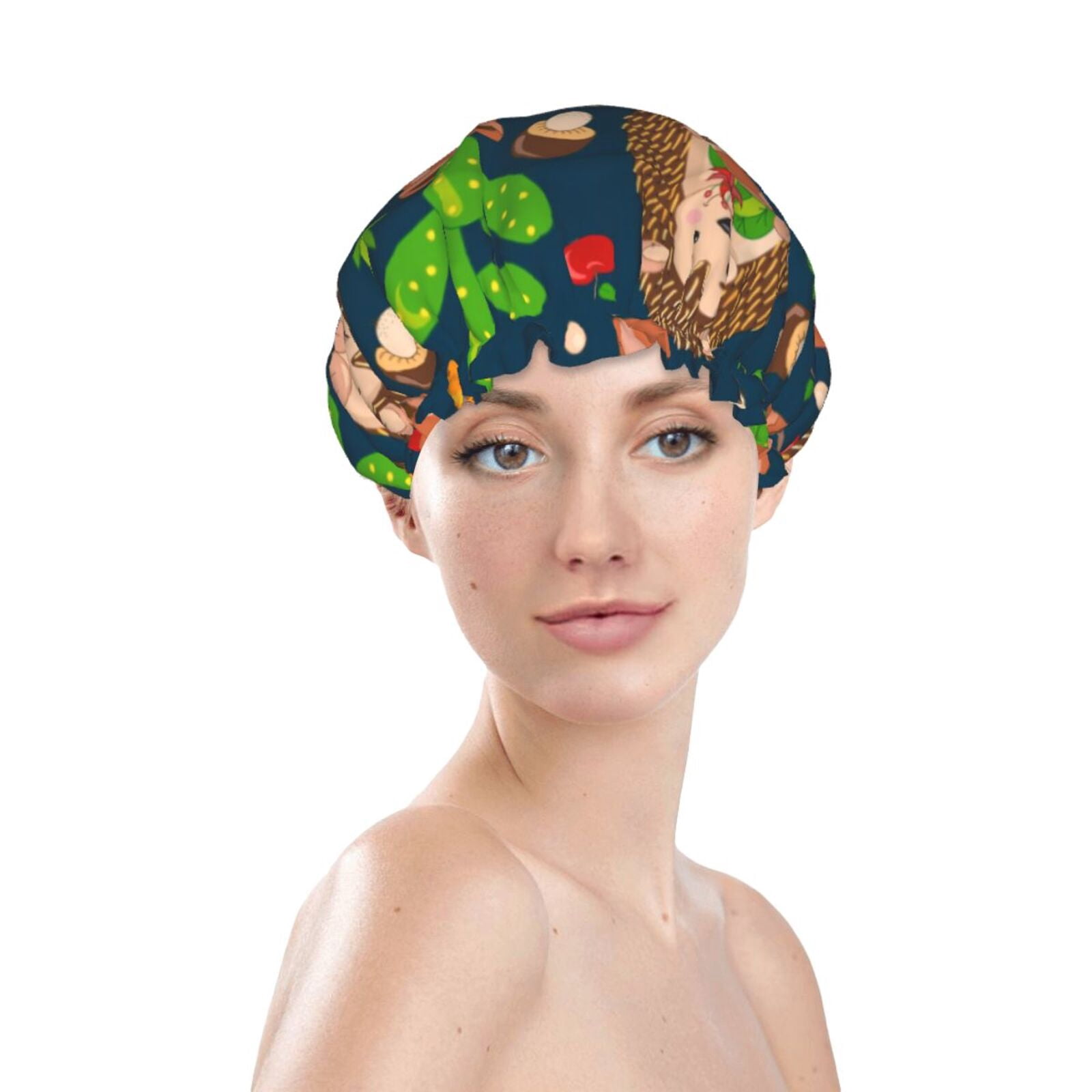 Gaeub Cute Hedgehogs Cactus Blue Shower Caps for Women Men,Double ...