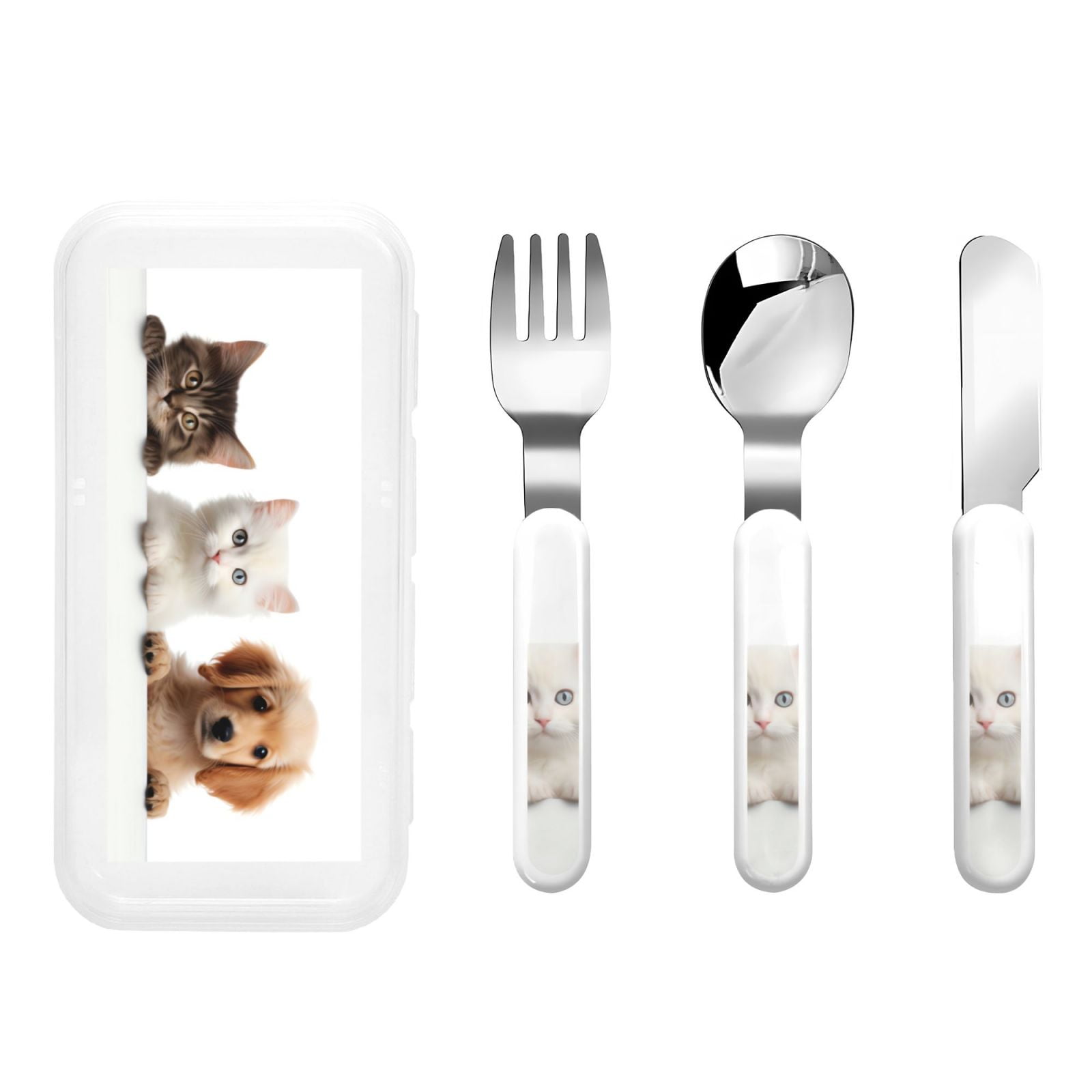 Gaeub Cute Kittens And Puppy Print 3-Piece Children Knife Spoon Fork ...