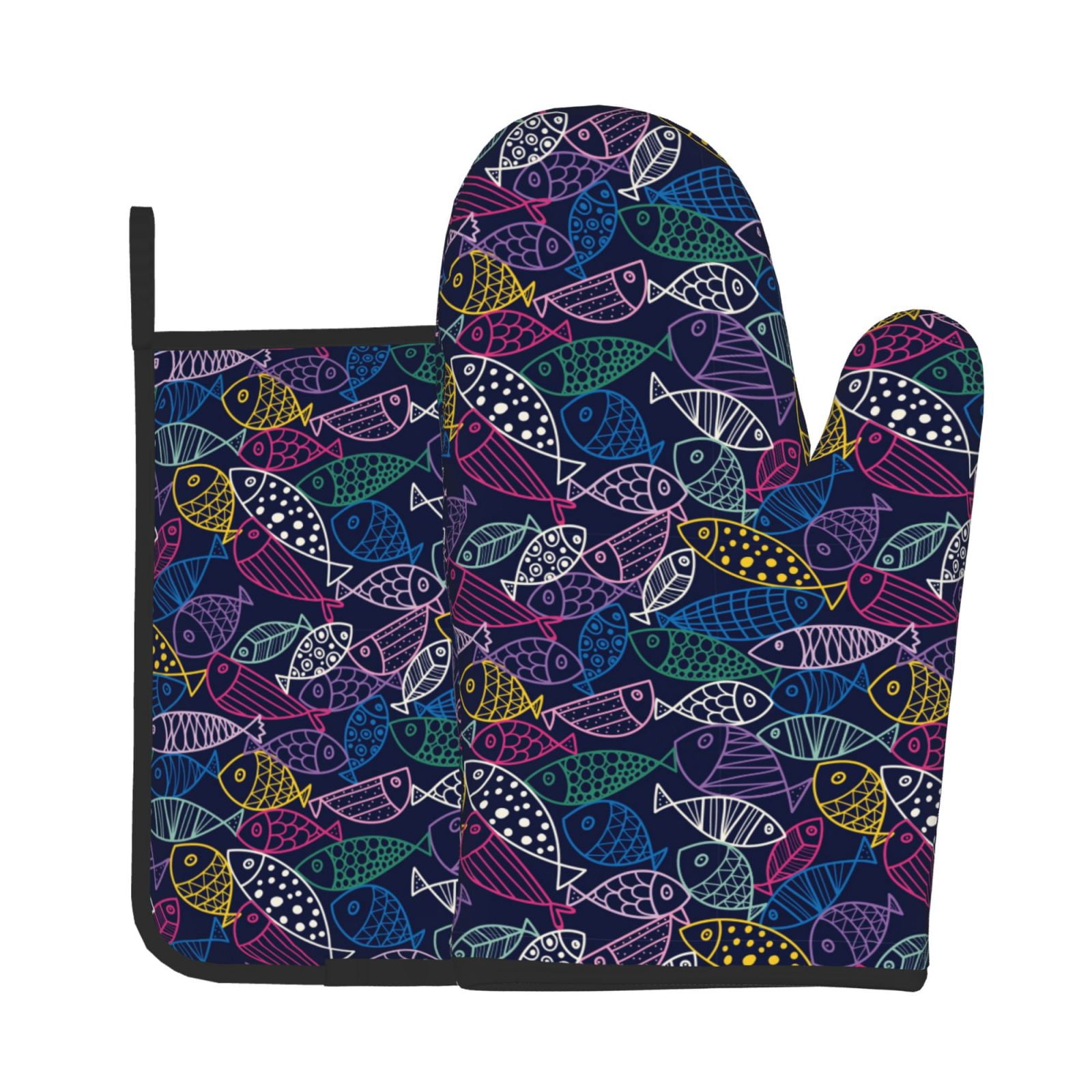 Gaeub Cute Line Fish Print Oven Mitts and Pot Holders Sets of 2,Heat ...