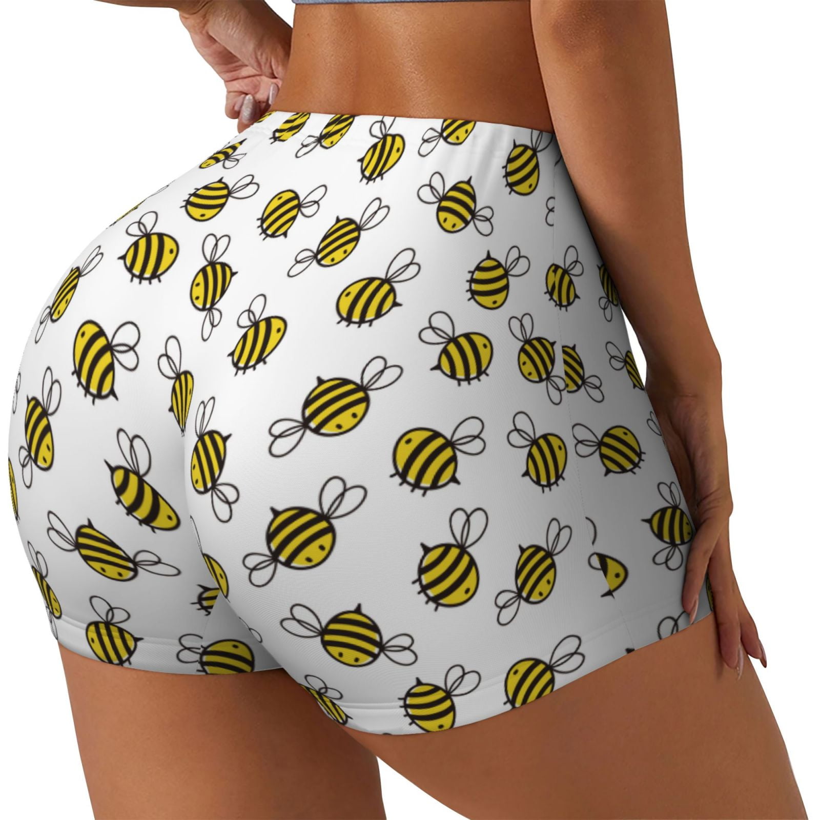 Gaeub Cute Little Bee Print Workout Shorts for Women,Seamless Scrunch ...