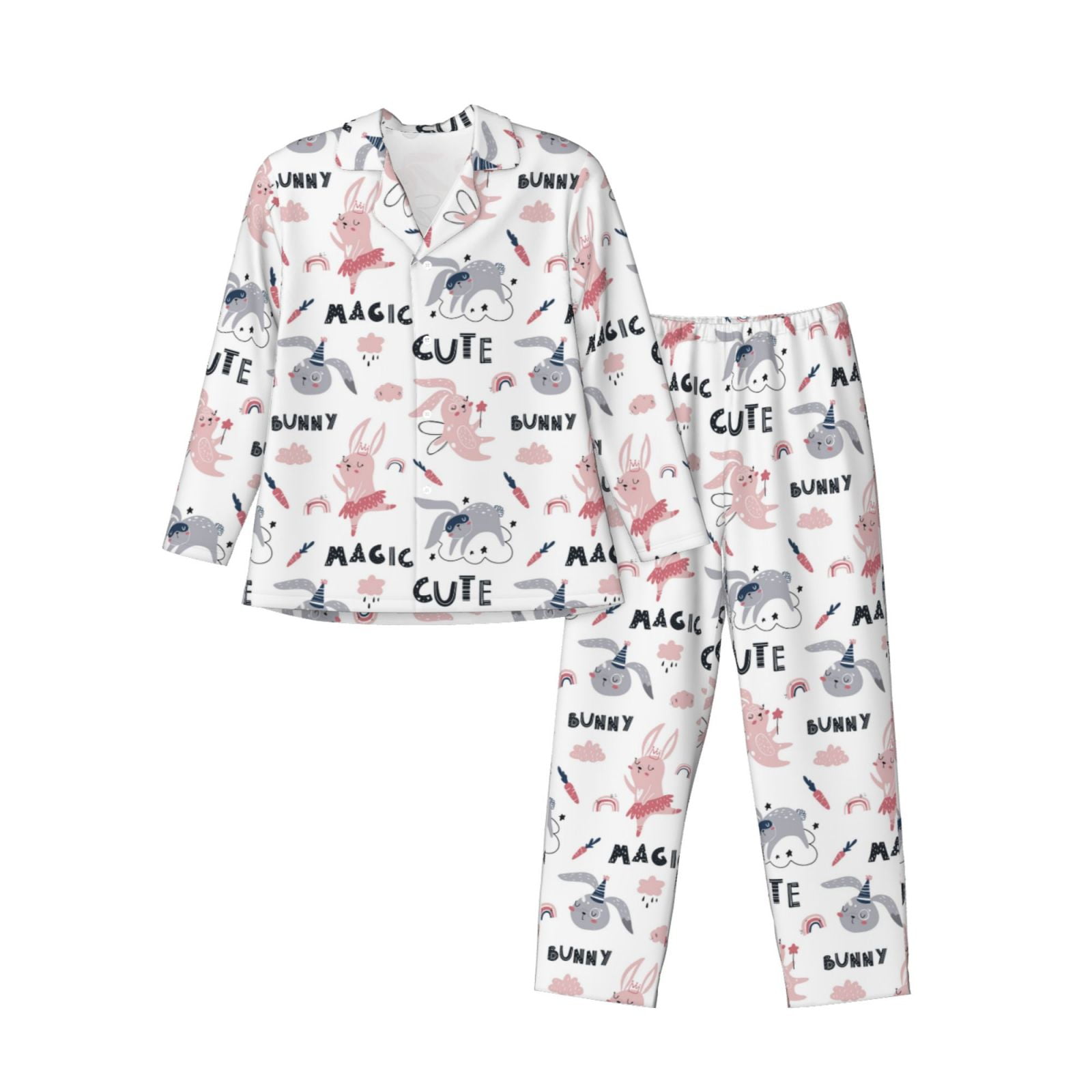 Gaeub Cute Magic Bunny Print Mens Pajama Set, Long Sleeve Pajamas for ...