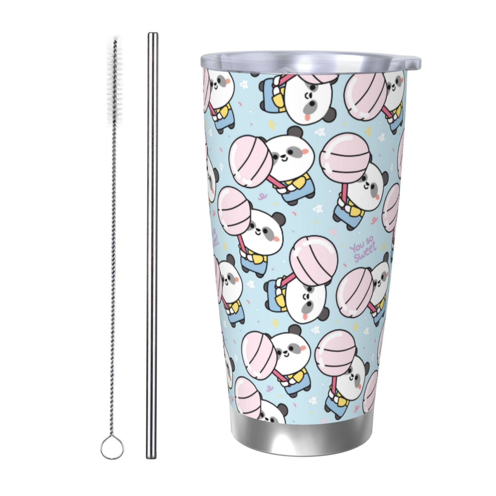 Gaeub Cute Panda Bear Print 20-Ounce Stainless Steel Car Cup,Tumblers Cups with Lids and Straw ...