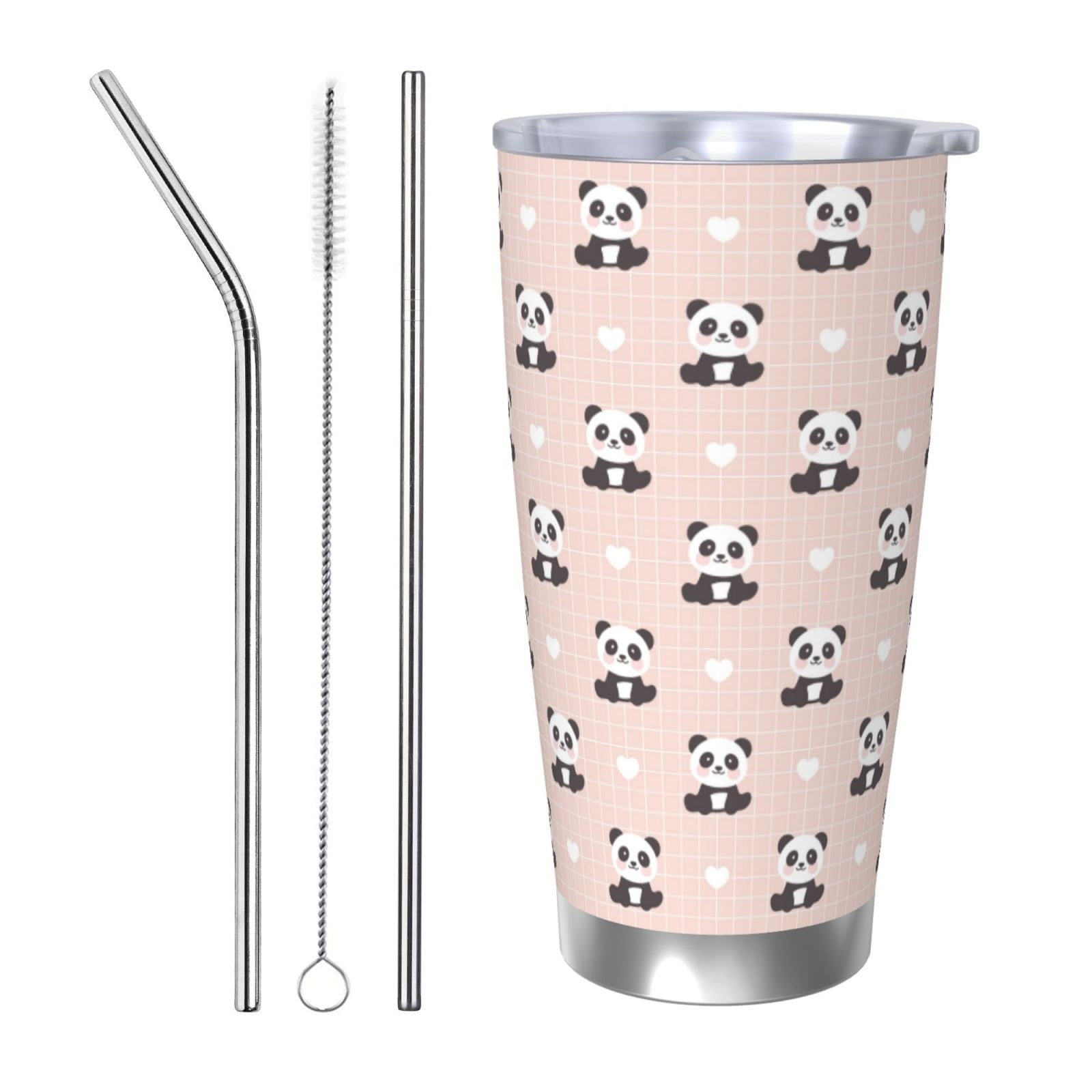 Gaeub Cute Panda Print 20-Ounce Stainless Steel Car Cup,Tumblers Cups with Lids and Straw,Coffee ...
