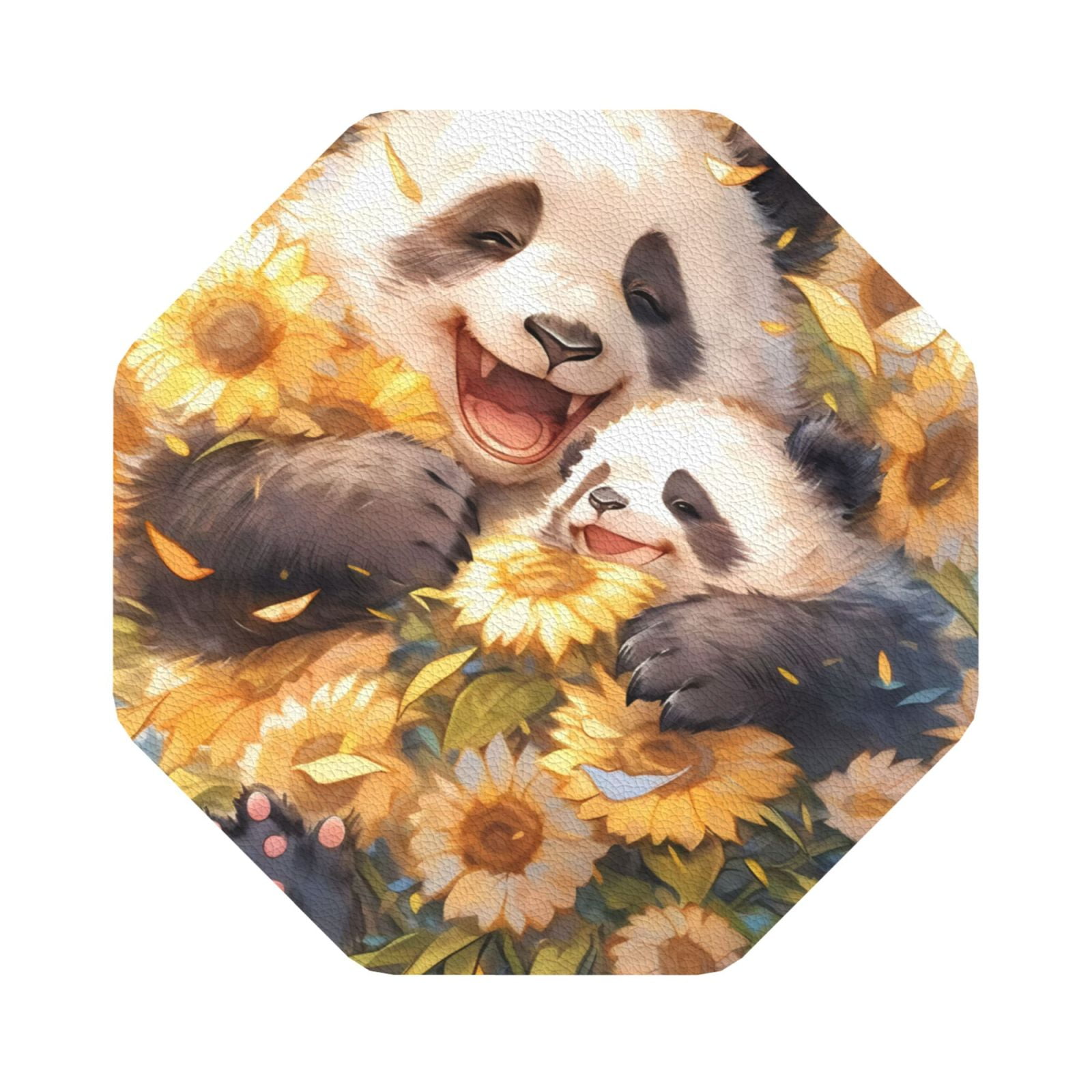 Gaeub Cute Panda Sunflower Print 6 Pcs Leather Coasters for Drinks ...