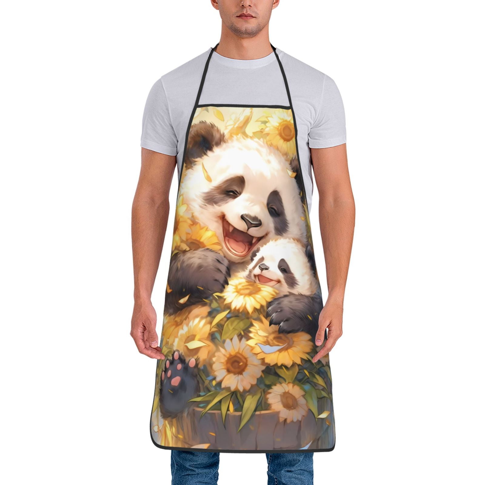 Gaeub Cute Panda Sunflower Print Apron for Men and Women,Waterproof ...