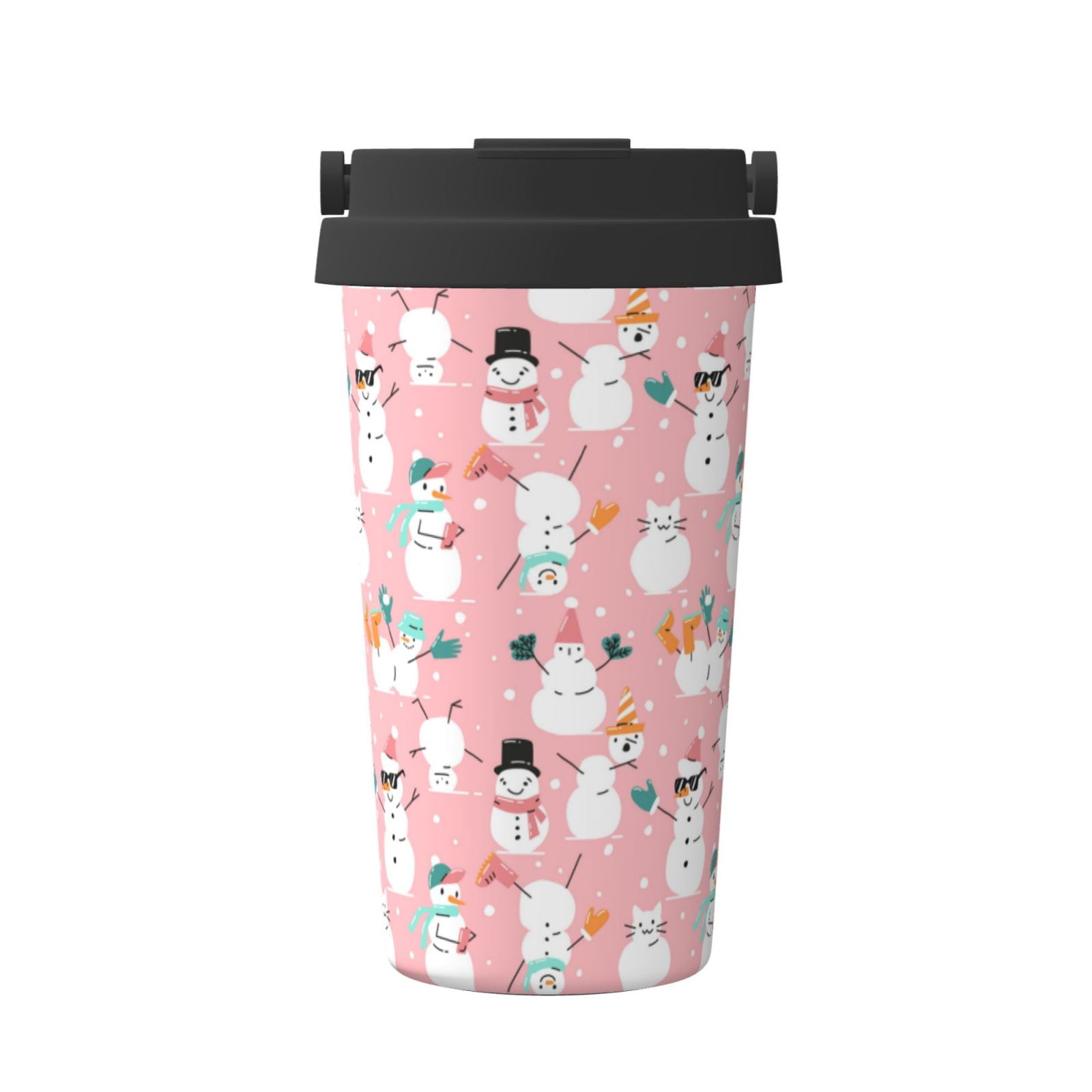 Gaeub Cute Pink Snowman Cat Print Travel Mug, Insulated Coffee Mug with ...