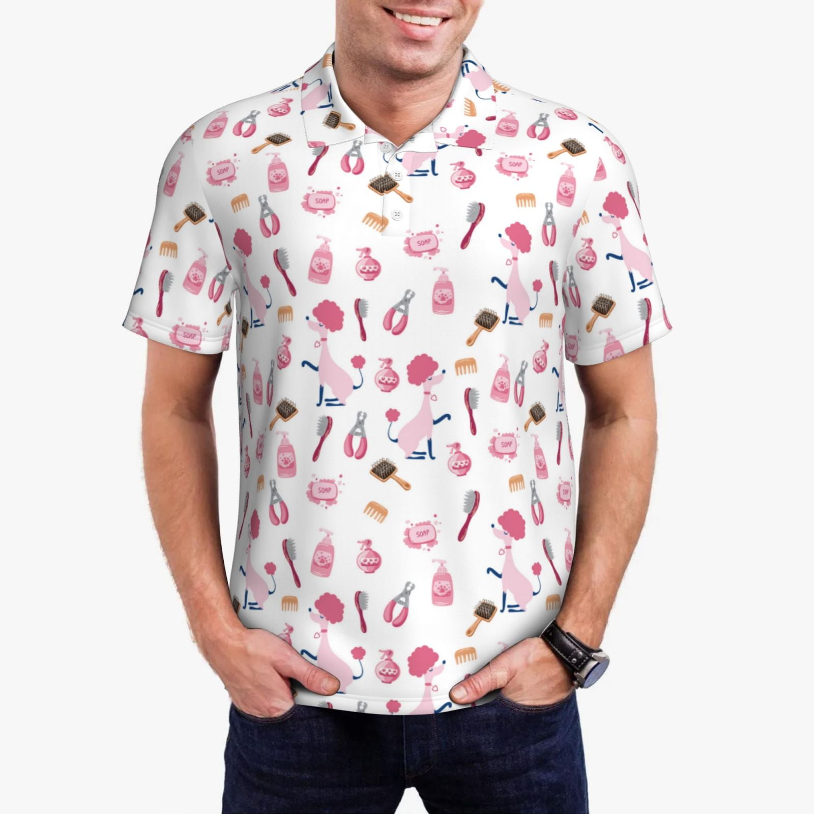 Gaeub Cute Poodle Dog Print Men's Polo Shirts, Short Sleeve Golf ...