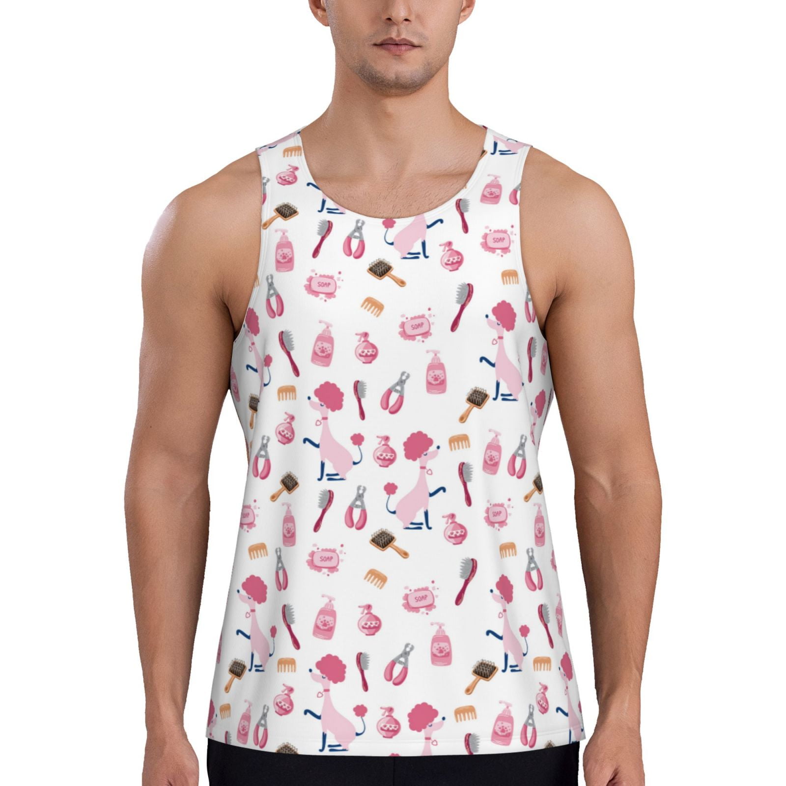 Gaeub Cute Poodle Dog Print Men's Workout Tank Top , Casual Soft ...