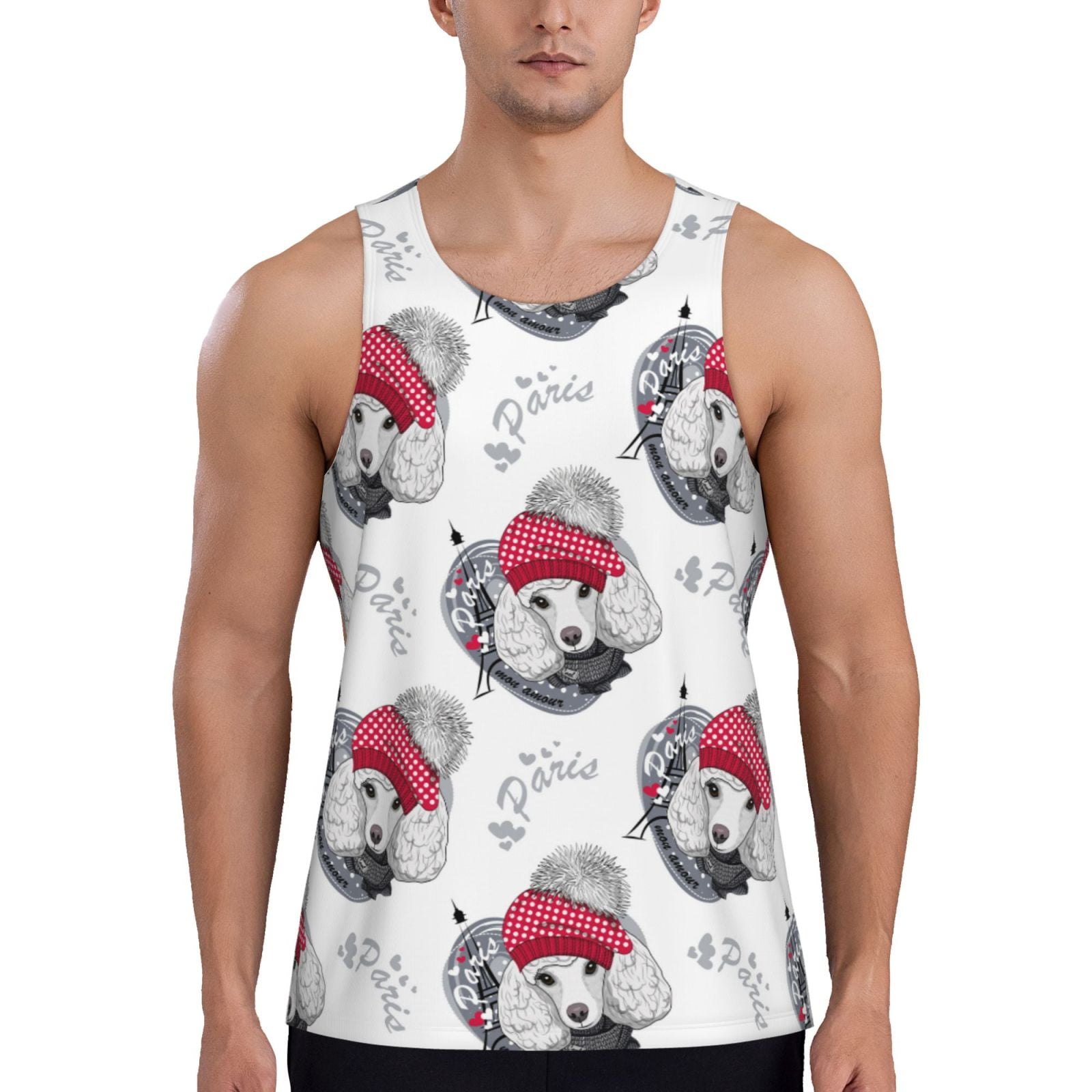 Gaeub Cute Poodle Dog Print Men's Workout Tank Top , Casual Soft ...
