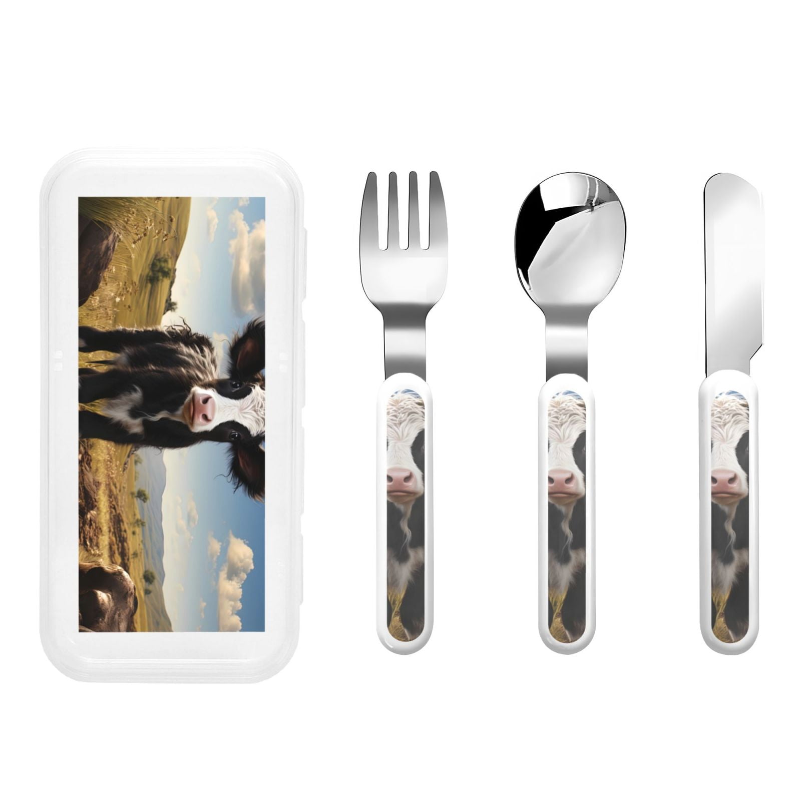 Gaeub Cute Prairie Cow Print 3-Piece Children Knife Spoon Fork Set ...