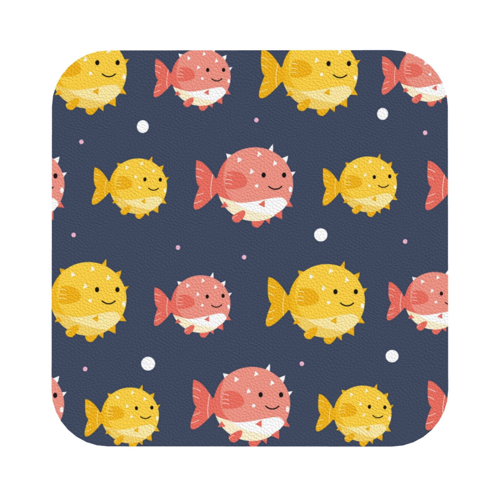 Gaeub Cute Puffer Fish Print 6 Pcs Leather Coasters for Drinks ,Drink ...