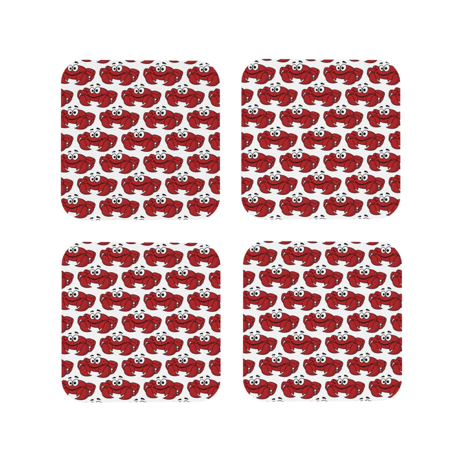 Gaeub Cute Red Crab Print 4 Pcs Leather Coasters for Drinks ,Drink ...