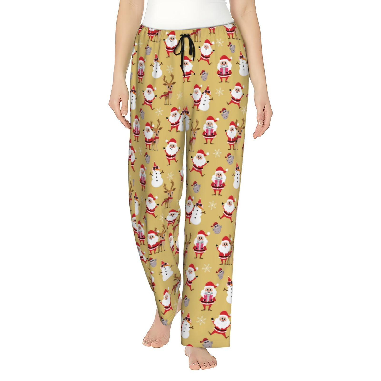 Gaeub Cute Santa and Reindeer Soft Pajama Pants for Women, Wide Leg ...