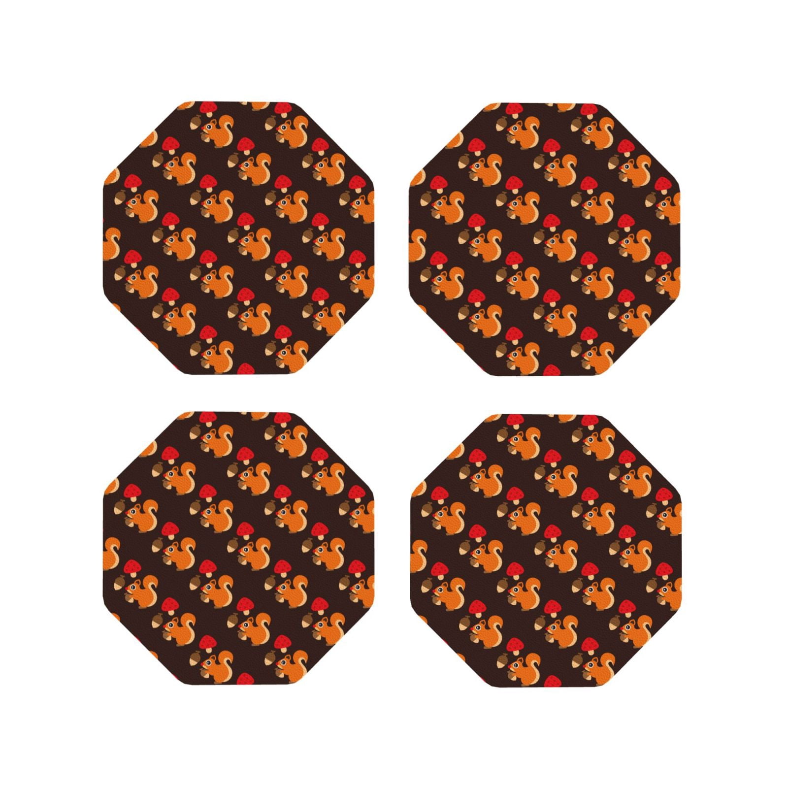 Gaeub Cute Squirrel Print 4 Pcs Leather Coasters for Drinks ,Drink ...