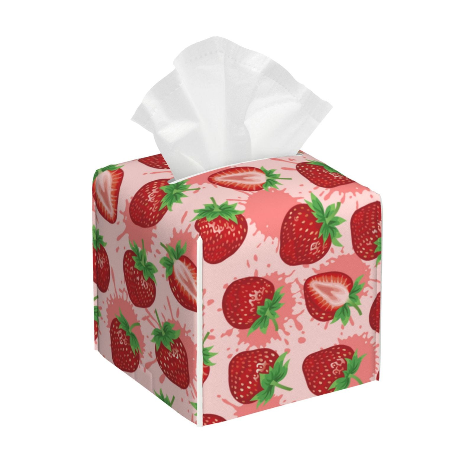 Gaeub Cute Strawberry Print Leather Tissue Box Cover Square,Tissue ...