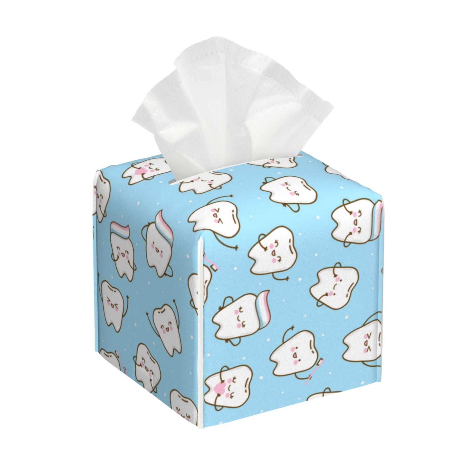 Gaeub Cute Teeth Print Leather Tissue Box Cover Square,Tissue Holder ...