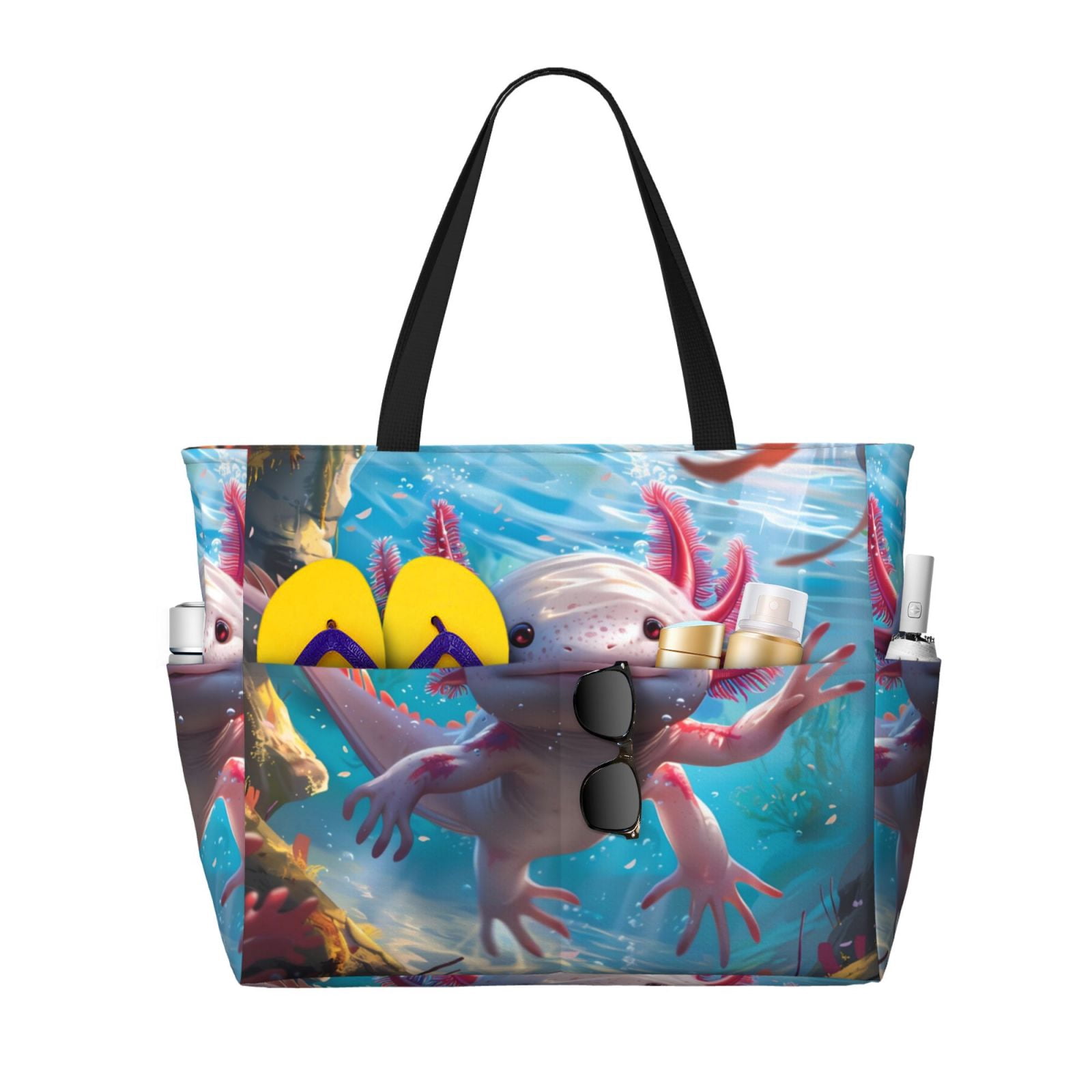 Gaeub Cute Underwater Axolotl Print Beach Bag,Large Tote Bag,Waterproof ...