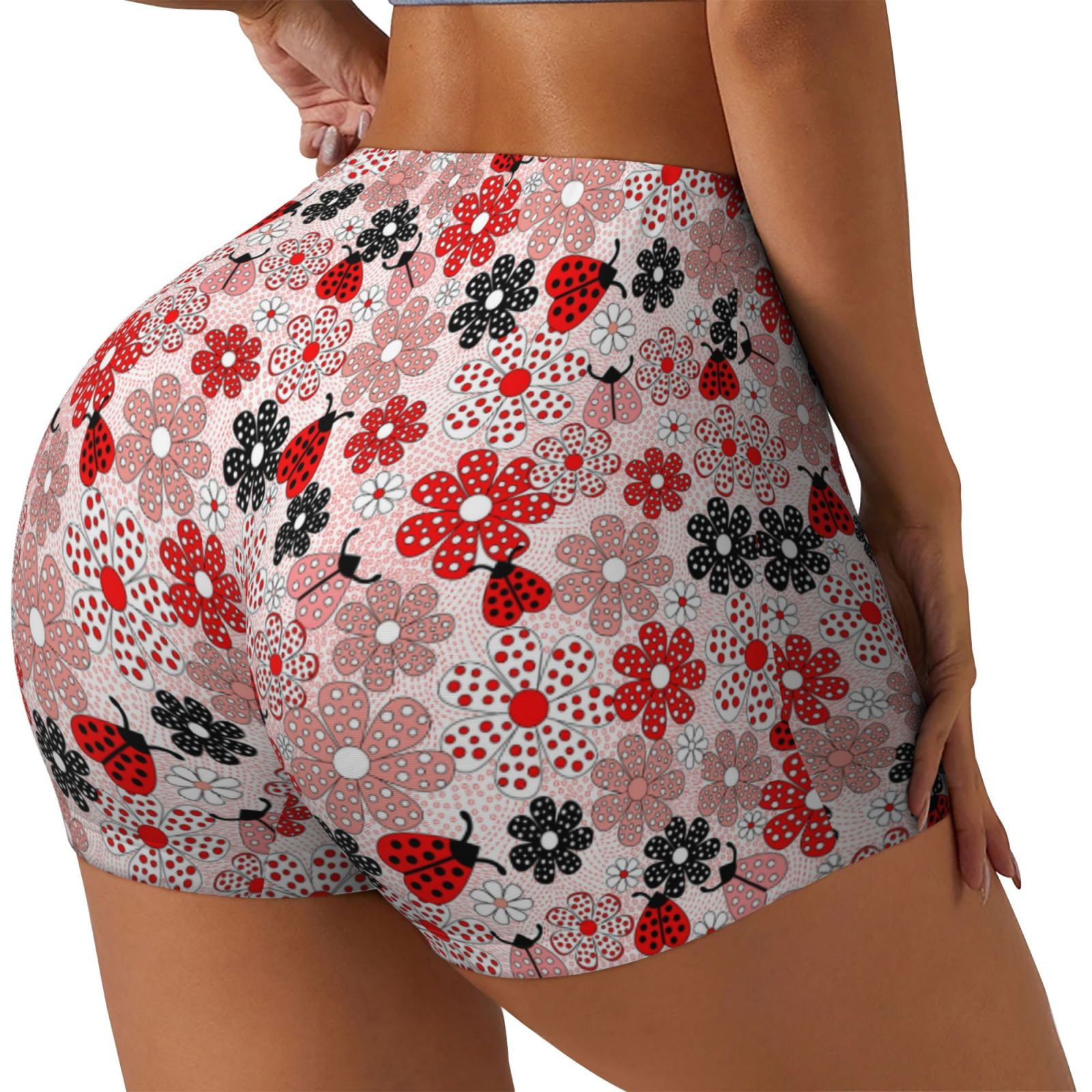 Gaeub Cute ladybugs red Print Workout Shorts for Women,Seamless Scrunch Short,Gym Yoga Running ...