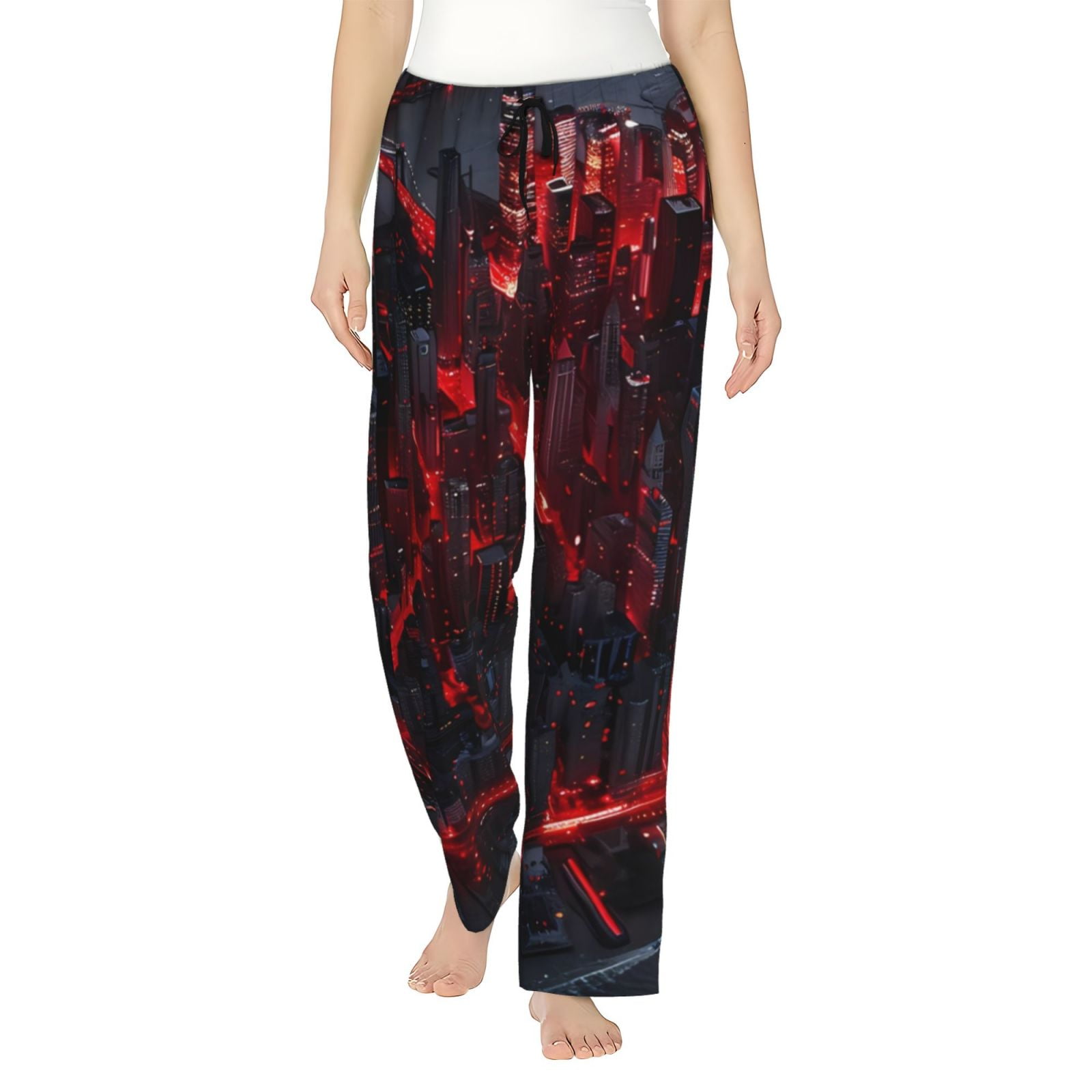 Gaeub Cyberpunk Cityscape Lights Soft Pajama Pants for Women, Wide Leg ...