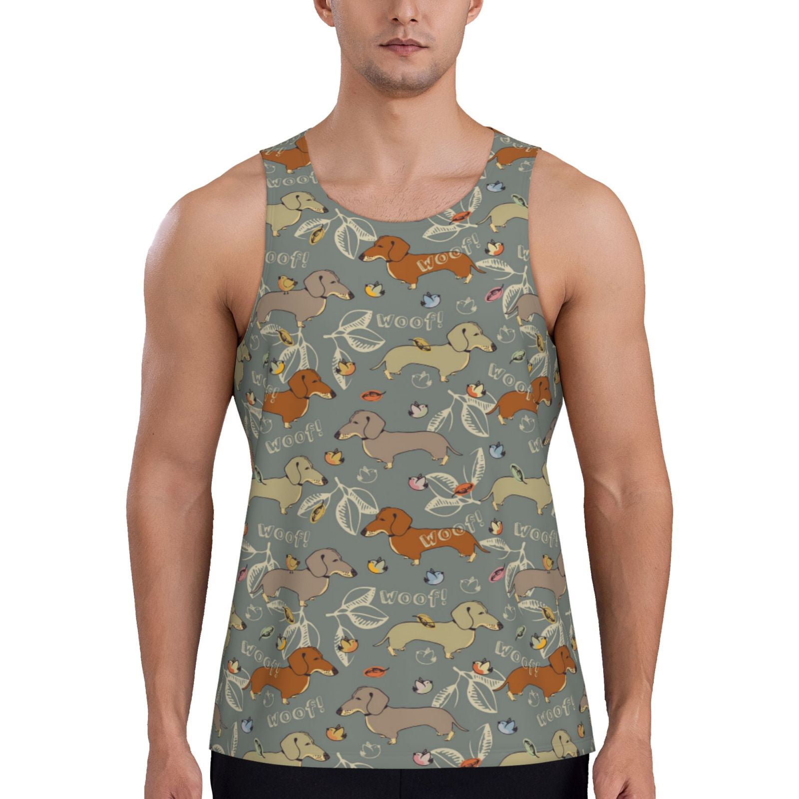 Gaeub Dachshund Dog Bird Print Men's Workout Tank Top , Casual Soft ...