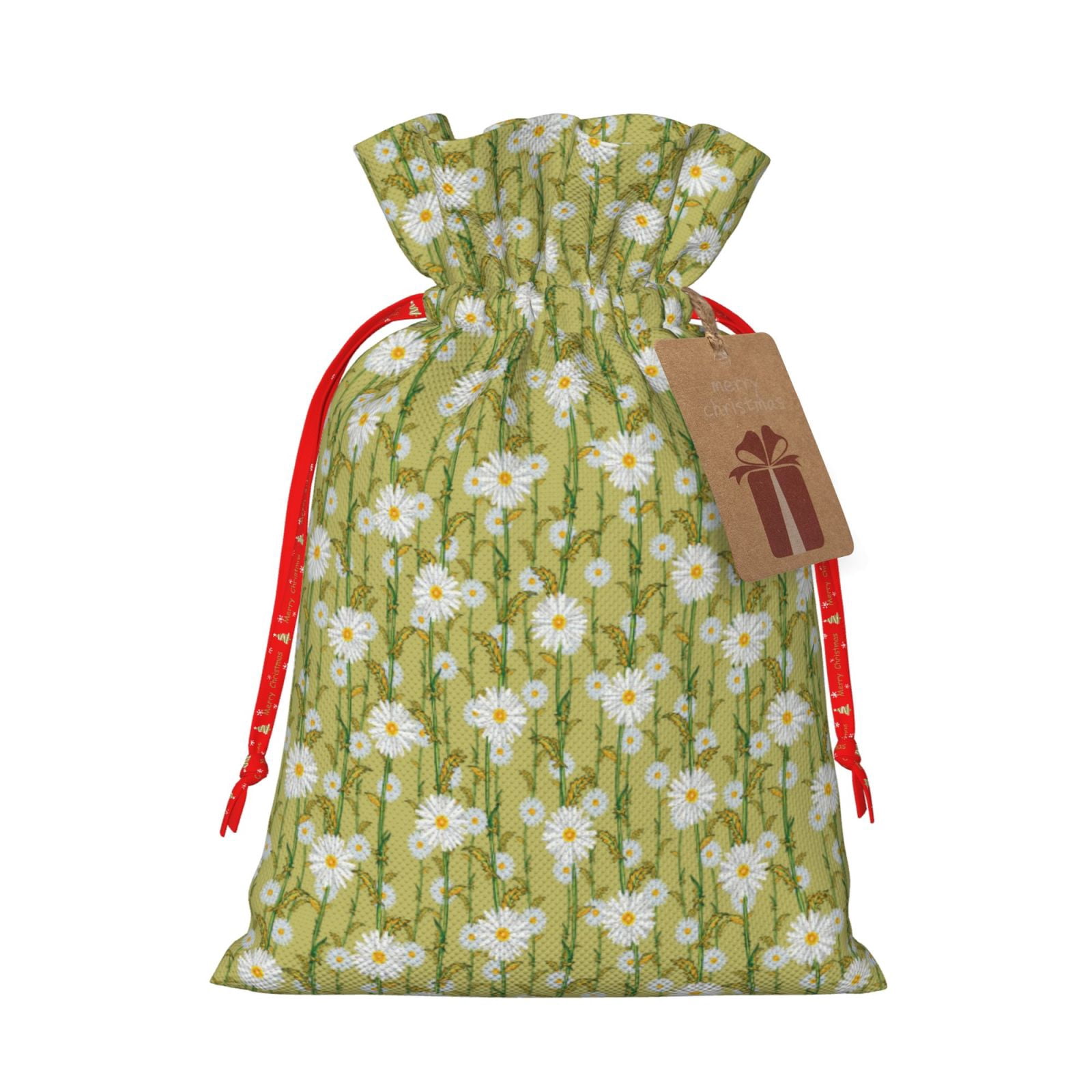 Gaeub Daisies Flowers Print Christmas Burlap Bags with Drawstring ...