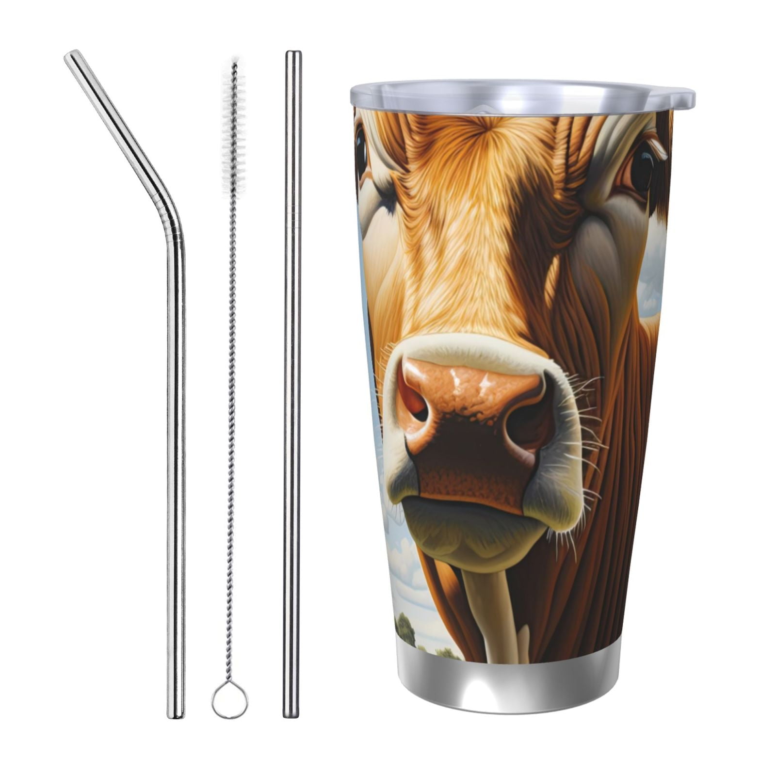 Gaeub Daisy Flower Field Cow Print 20-Ounce Stainless Steel Car Cup ...