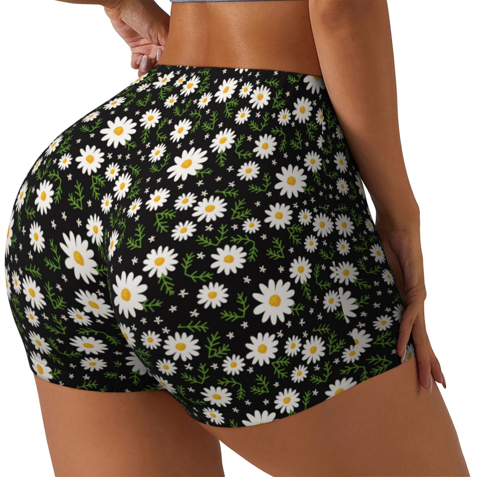 Gaeub Daisy Print Workout Shorts for Women,Seamless Scrunch Short,Gym ...