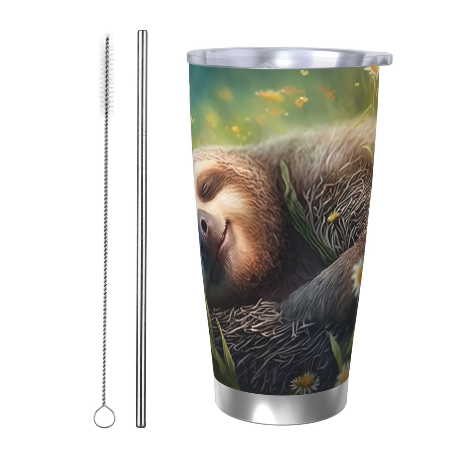 Gaeub Daisy Sleeping Sloth Print 20-Ounce Stainless Steel Car Cup ...