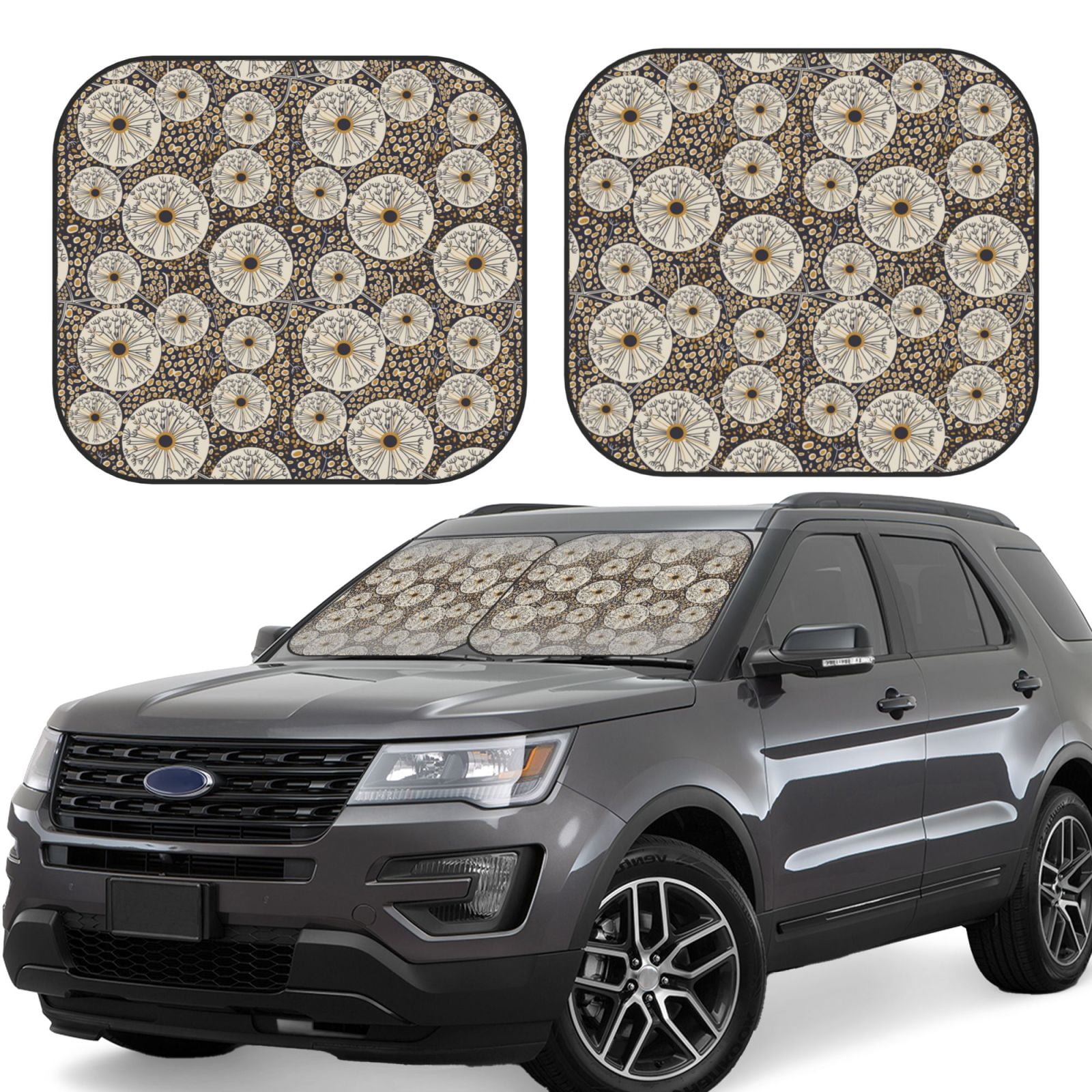 Gaeub Dandelion Flower Print 2-Piece Windshield Sun Shade,Foldable Car Front Window Sunshade,for ...