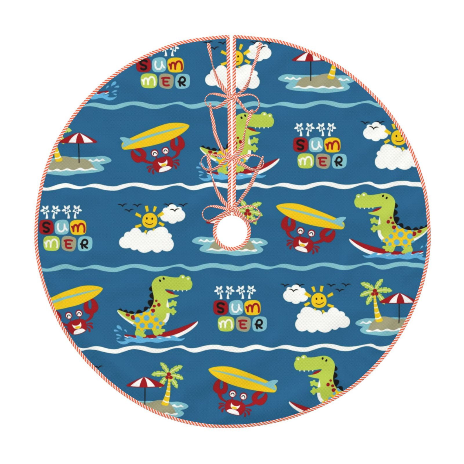 Gaeub Dinosaur on the Beach Vacation Print Christmas Tree Skirt ...