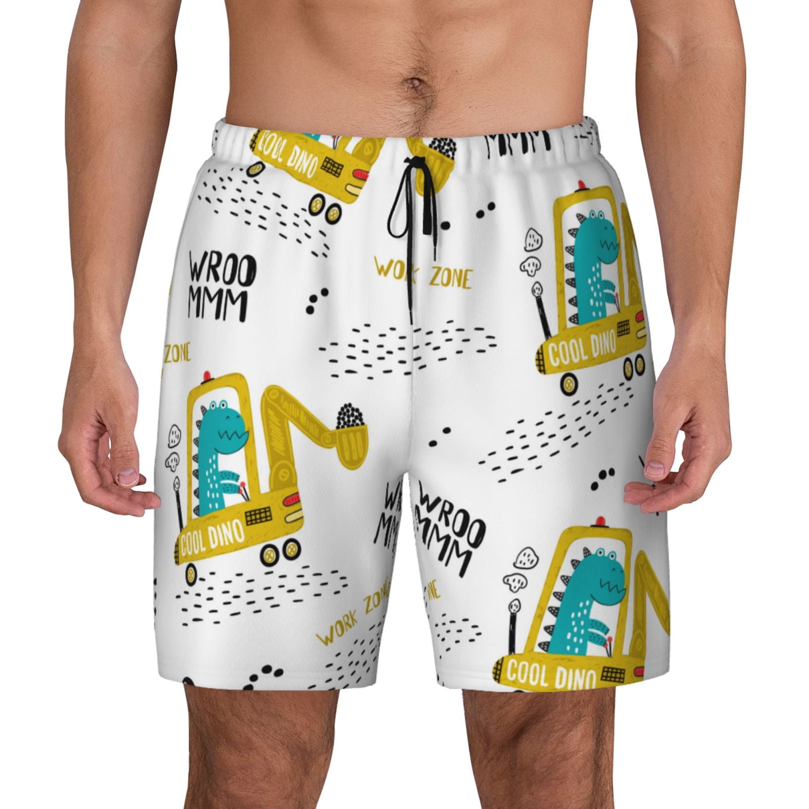 Gaeub Dinosaur on Excavator Mens Swim Trunks Stretch Beach Shorts Quick ...
