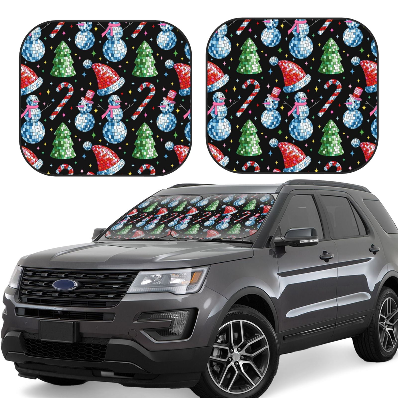 Gaeub Disco Mirror Ball Snowman Print 2-Piece Windshield Sun Shade ...