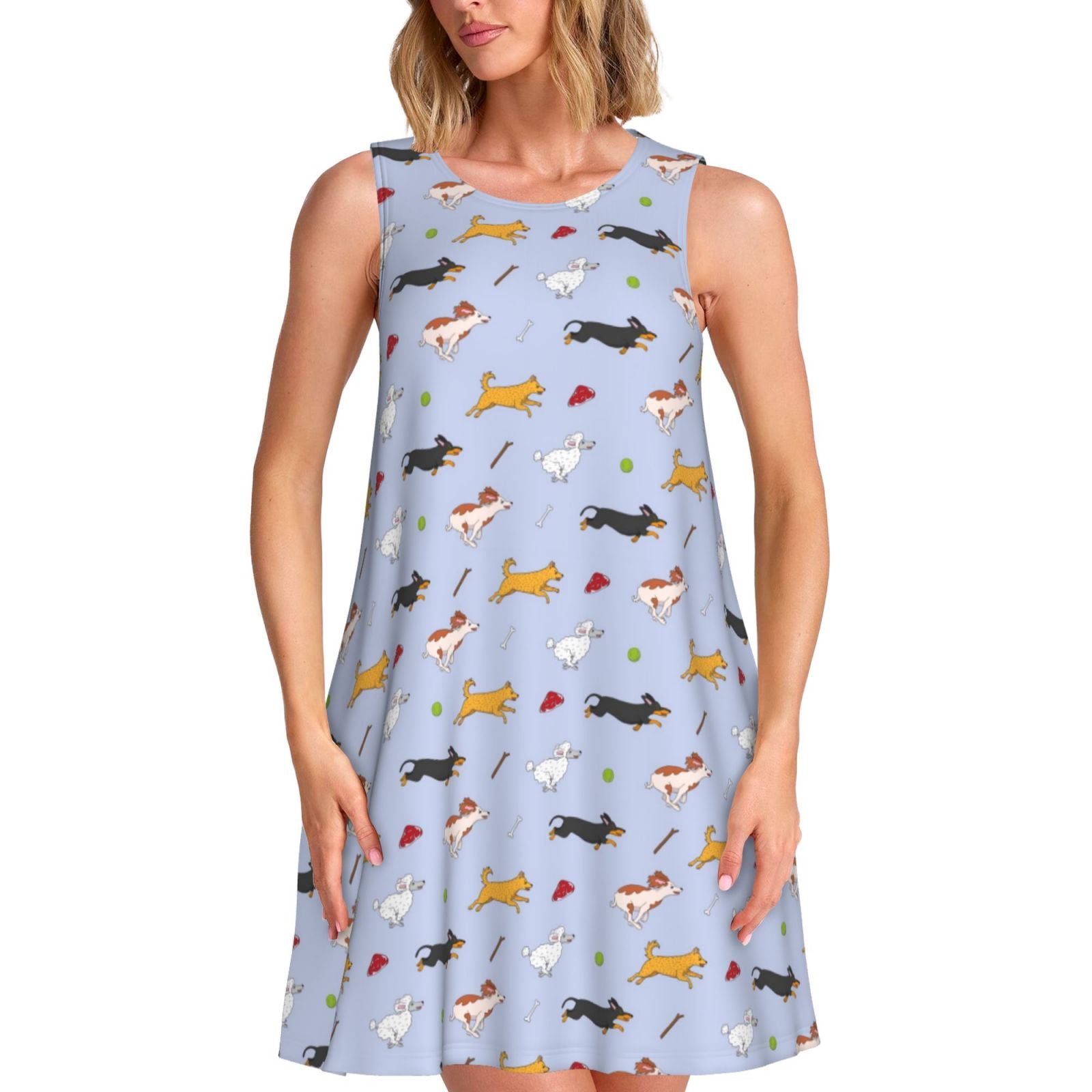 Gaeub Dogs Are Running Print Women's Sleeveless Dresses,Beach Casual ...