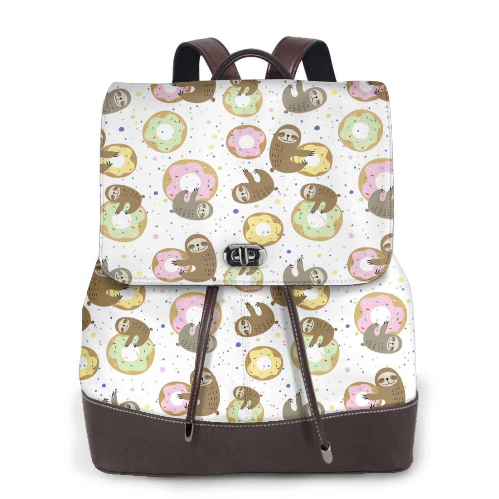 Gaeub Donut Sloth Print Women's Leather Backpack,Travel Laptop Backpack ...