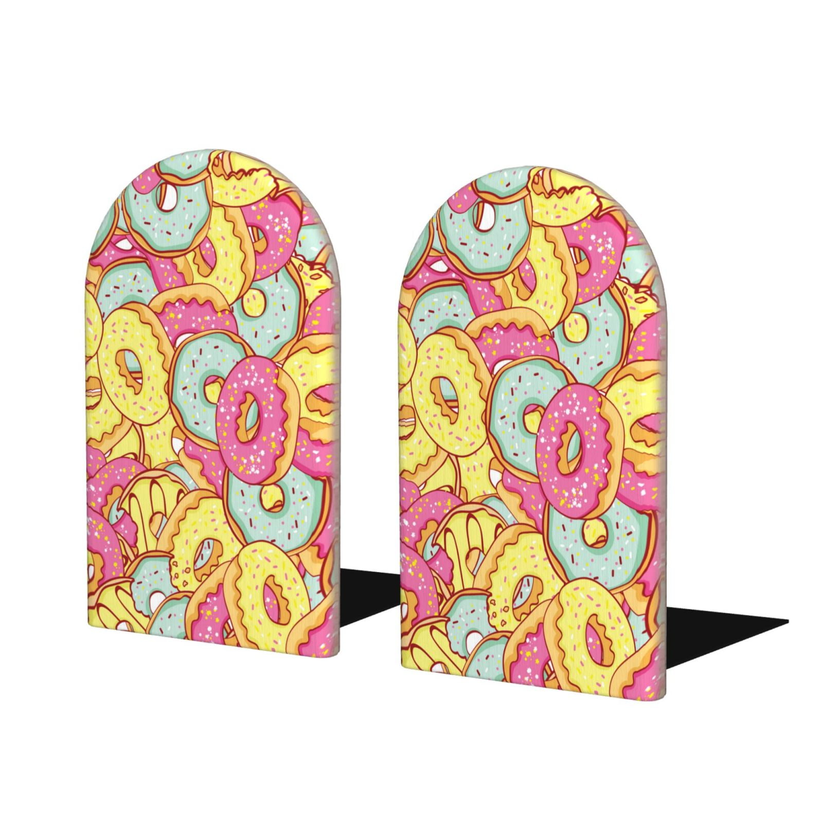 Gaeub Donut and Blue Wood Bookends, Non-Slip Bookends, Heavy Duty ...