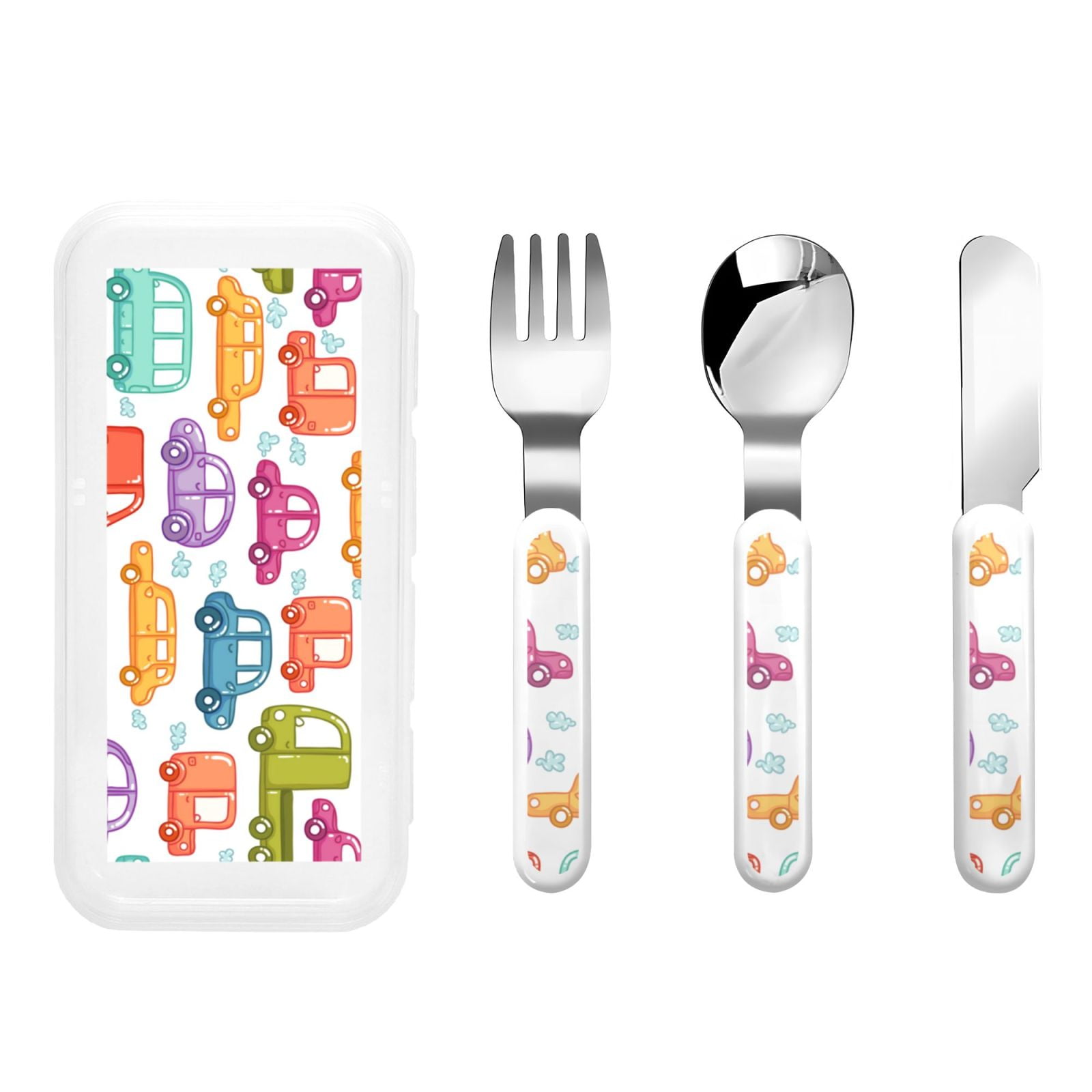 Gaeub Doodle Cars Print 3-Piece Children Knife Spoon Fork Set,Stainless ...