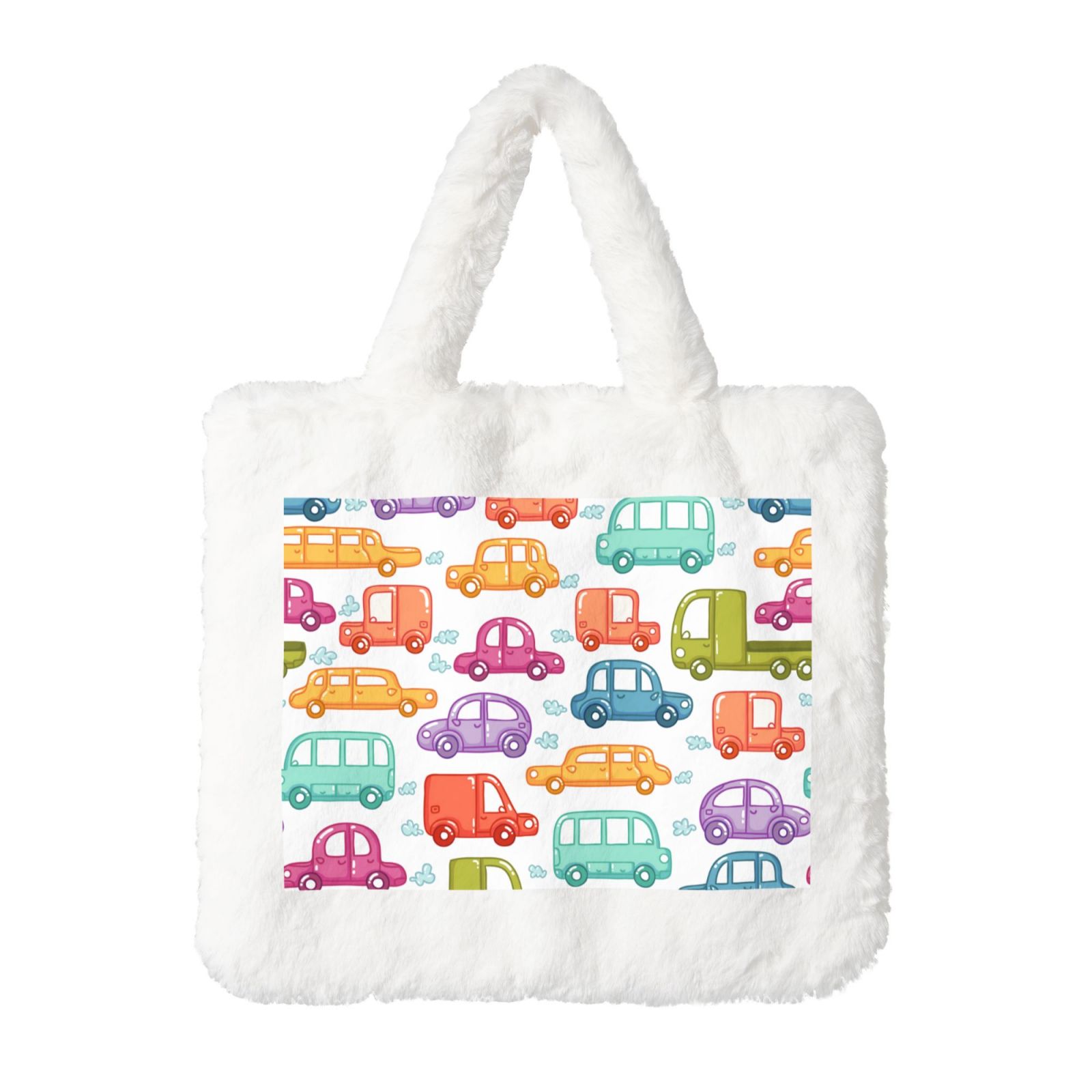 Gaeub Doodle Cars Printed Plush Underarm Bag, Ladies Fluffy Shoulder ...