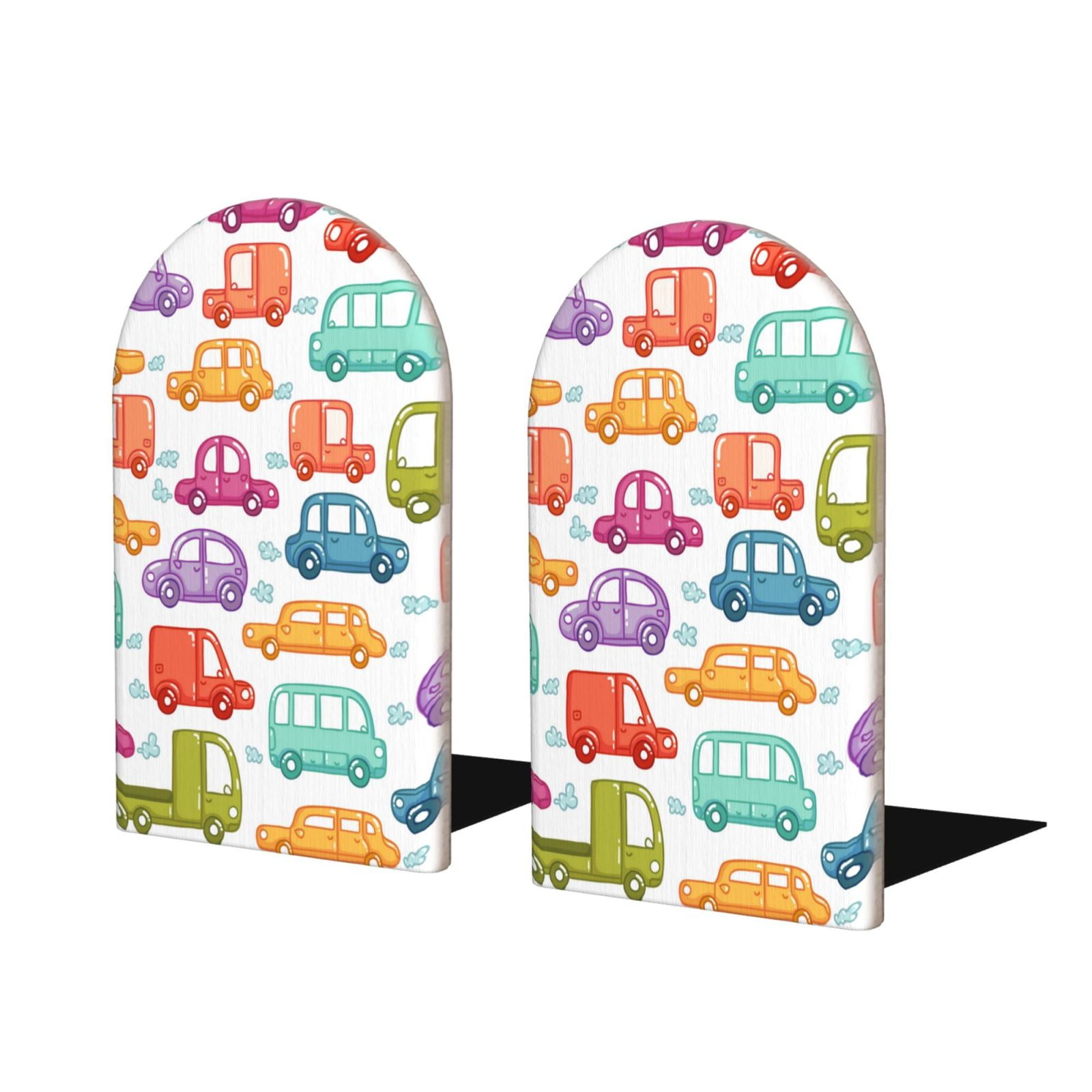 Gaeub Doodle Cars Wood Bookends, Non-Slip Bookends, Heavy Duty Wooden ...