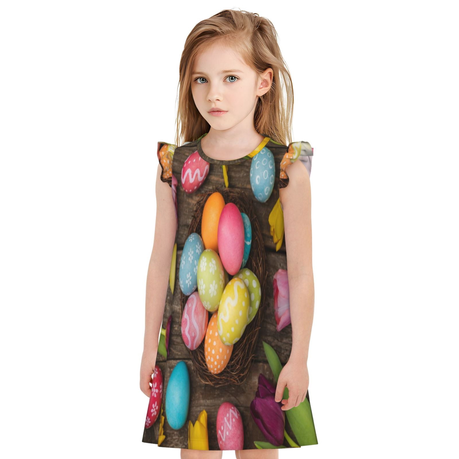 Gaeub Easter eggs Print Girls Pajamas Dress, Comfortable Nightwear ...