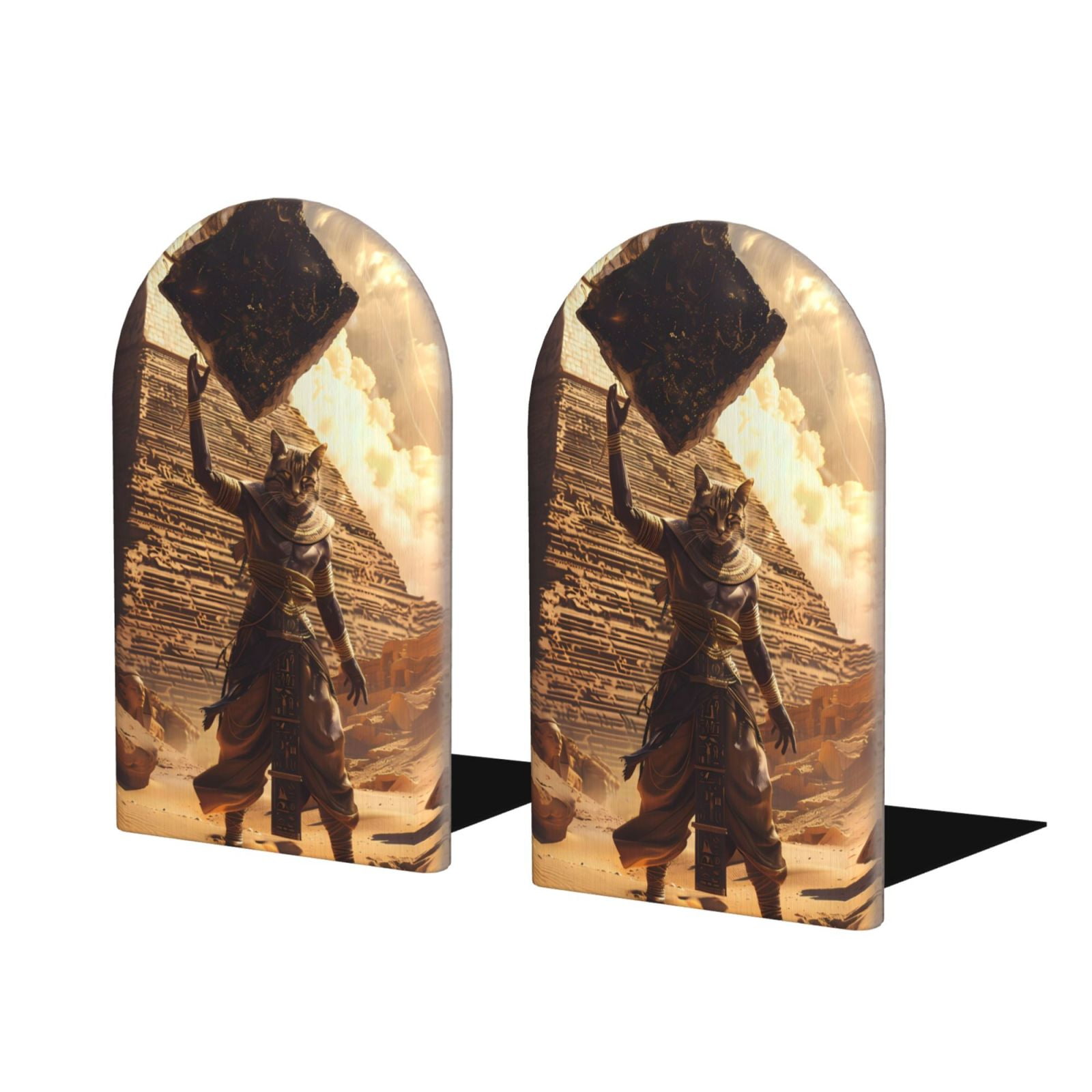 Gaeub Egyptian Cat Pharaoh Magic Wood Bookends, Non-Slip Bookends ...