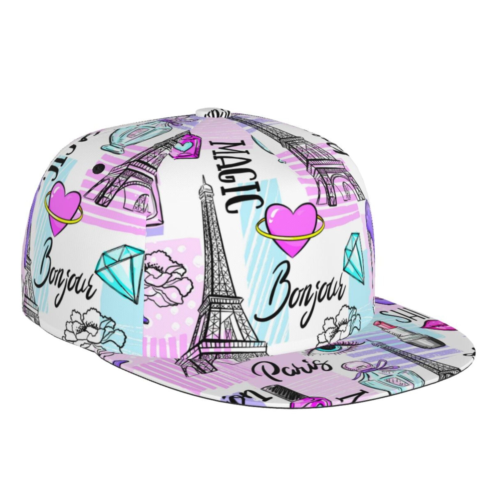 Gaeub Eiffel Tower and Hearts Flat Bill Snapback Hats Baseball Caps ...
