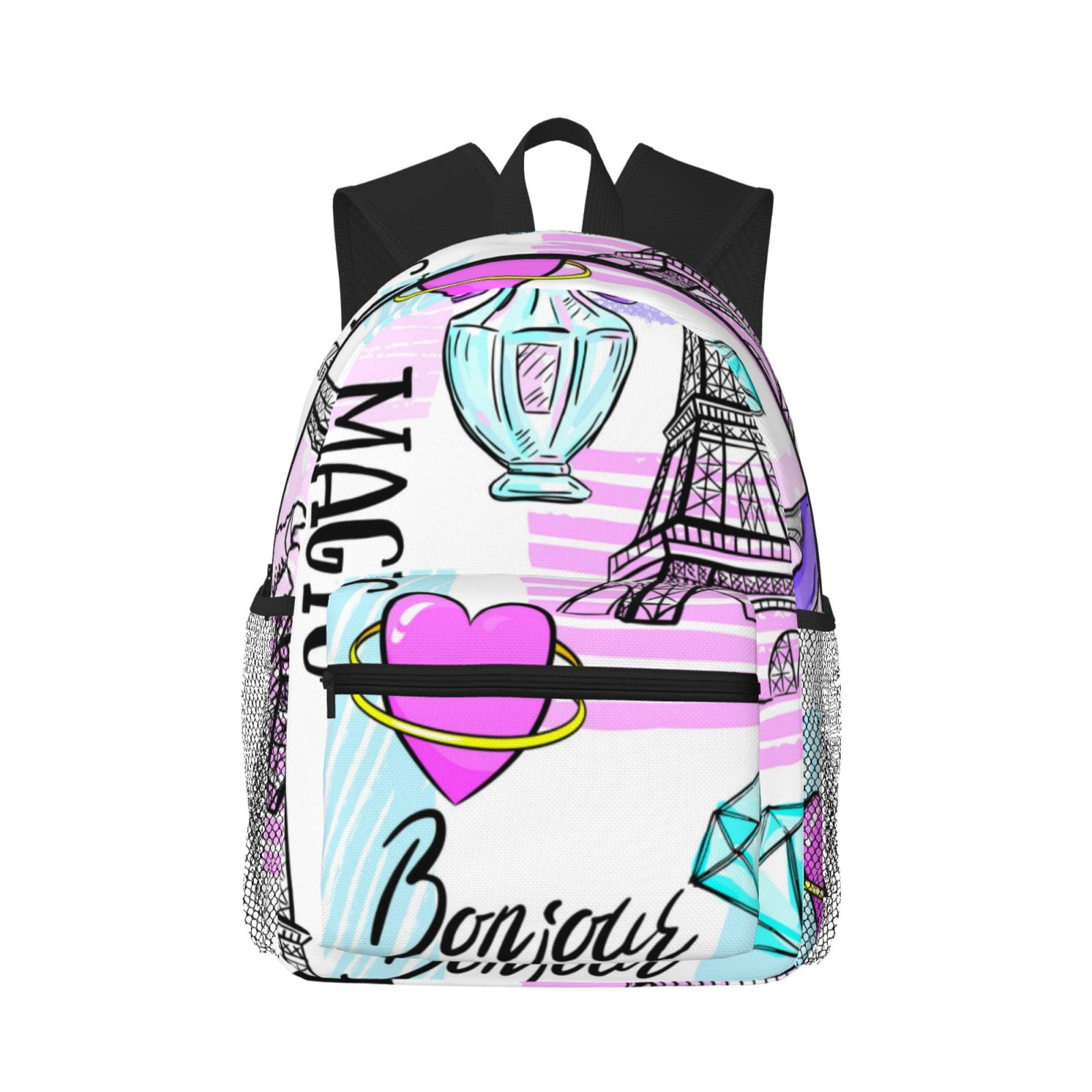 Gaeub Eiffel Tower and Hearts School Backpack Waterproof Bookbag for ...