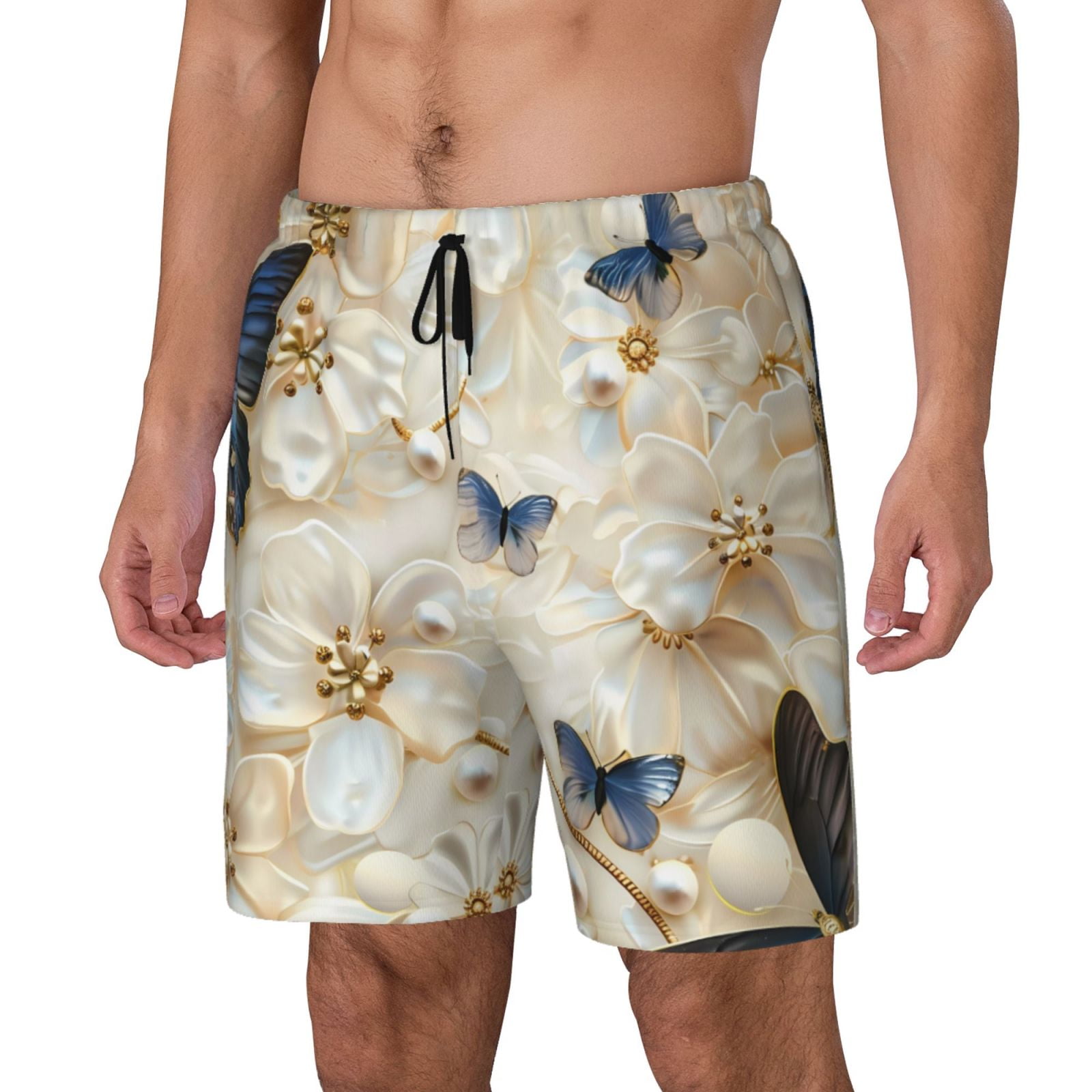 Gaeub Elegant Butterflies And Pearls Print Mens Swim Trunks with ...