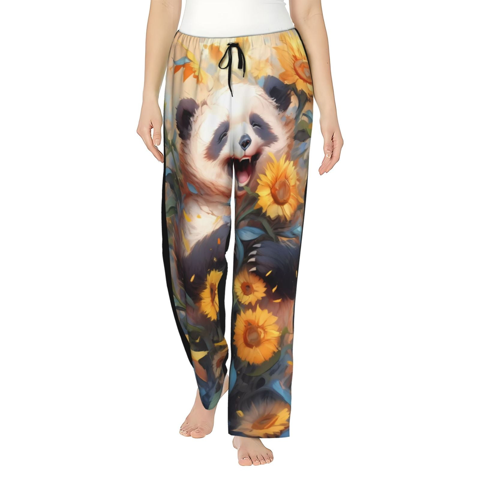 Gaeub Elegant Cute Panda Sunflower Soft Pajama Pants for Women, Wide ...