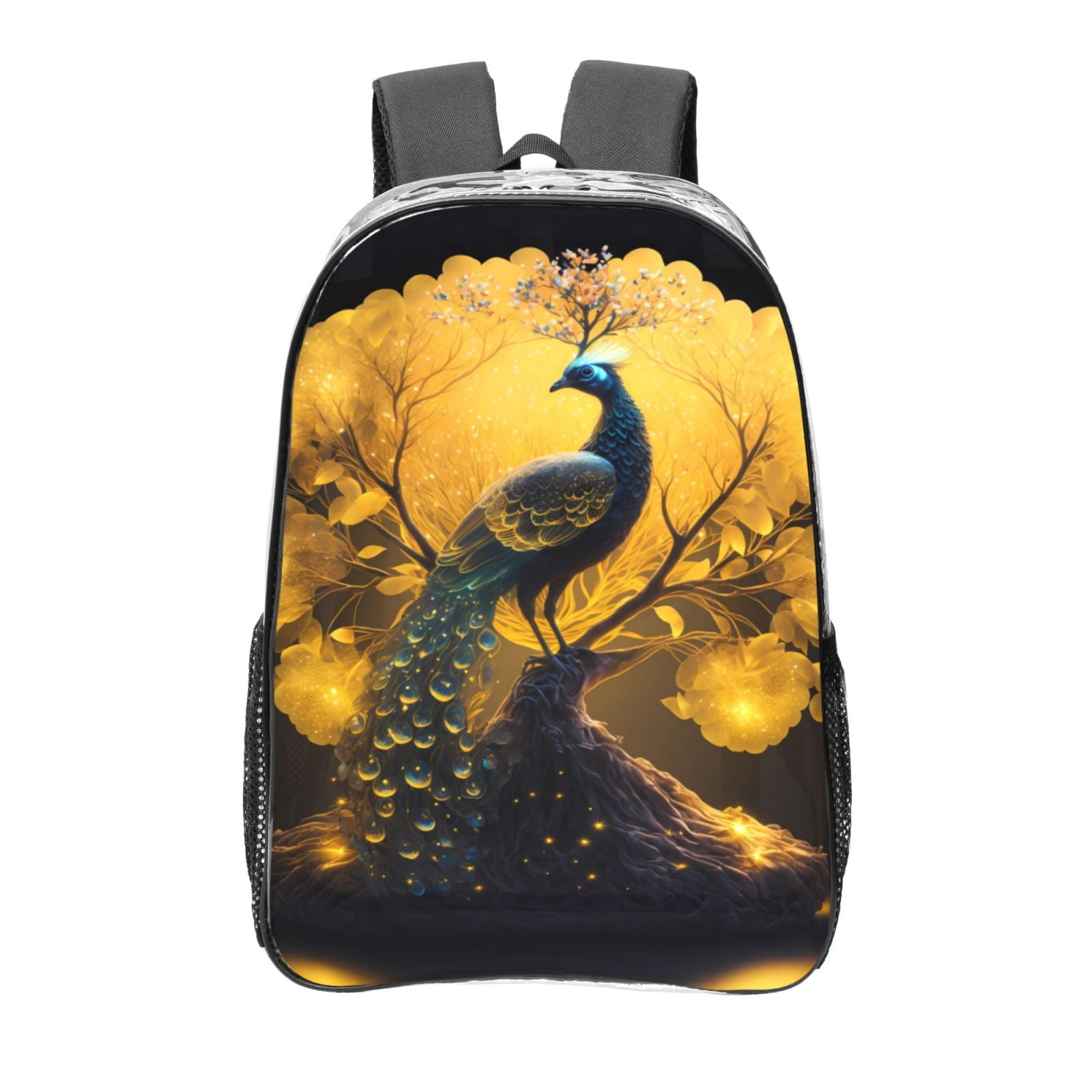 Gaeub Elegant Gold Leaf Peacock Print Clear Backpack ,Clear Transparent ...