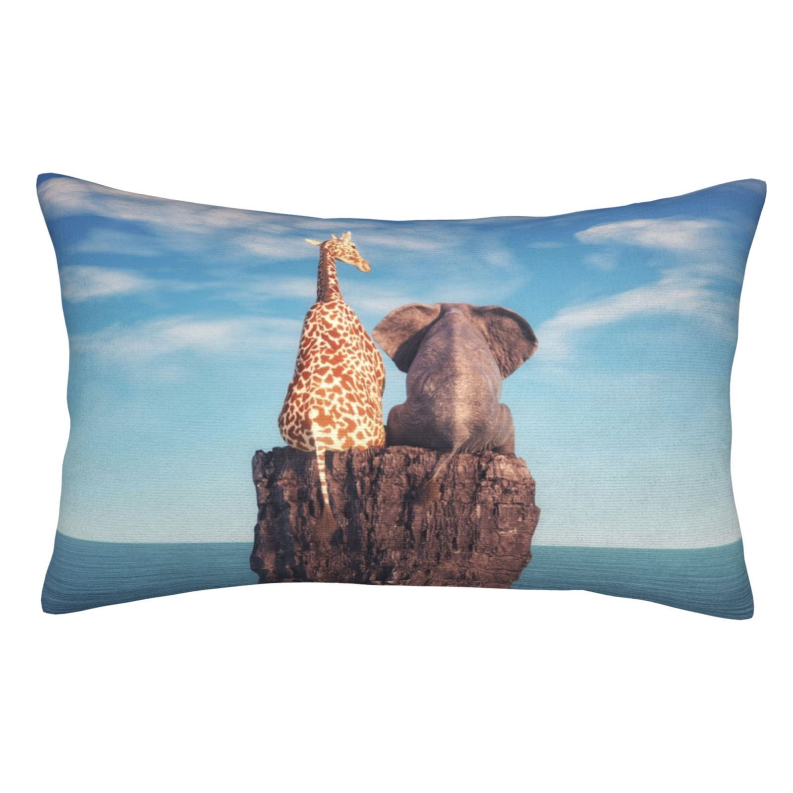 Gaeub Elephant And A Giraffe Sitting On A Rock Admiring The Ocean Women ...