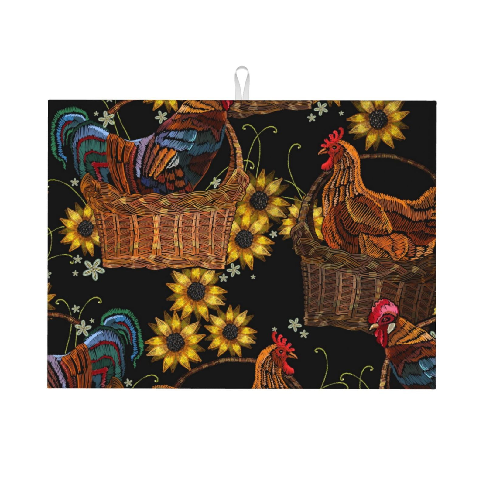 Gaeub Embroidery Chicken Rooster Print Dish Drying Mats For Kitchen ...